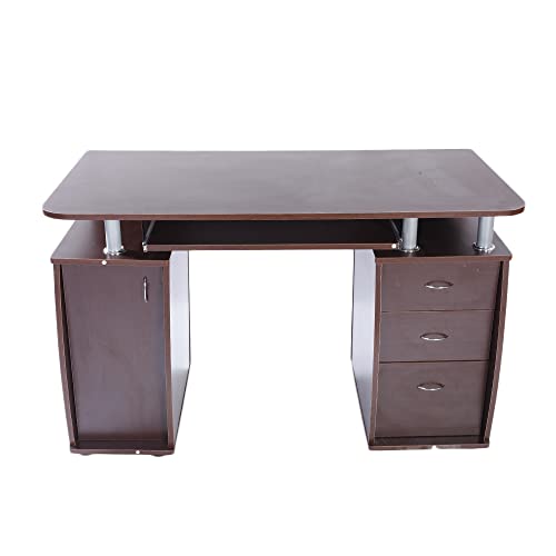 XYZTech 45 Inch Home & Office Computer Desk with 3 Drawers Writing Study Computer Table Workstation with Detachable Sliding Slide-Out Keyboard Tray Shelf (Brown)