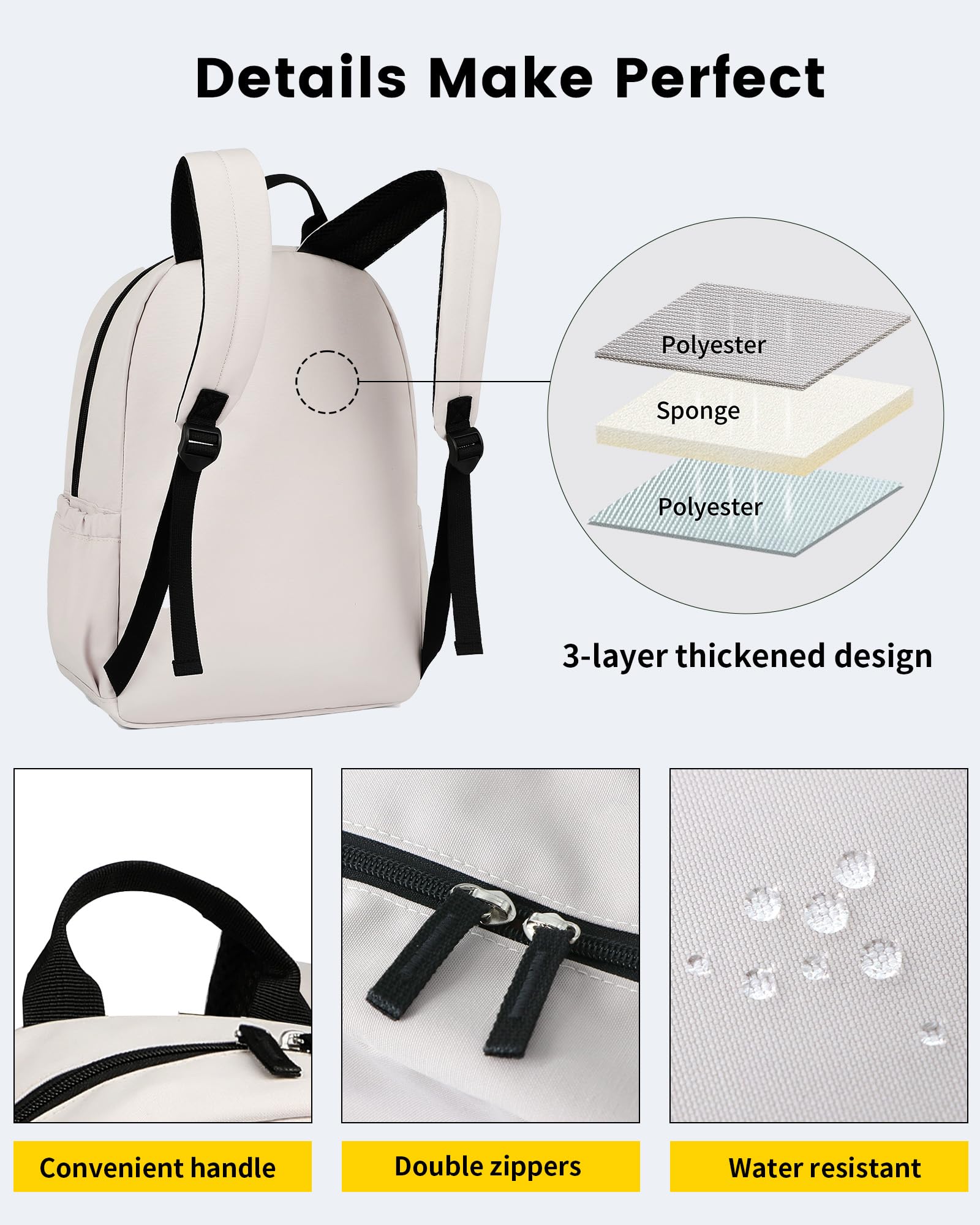 Vorspack Backpack for Men and Women - Lightweight Backpack Classical Basic Bookbag with Multi-pockets Casual Daypack for College Workplace Travel - Beige