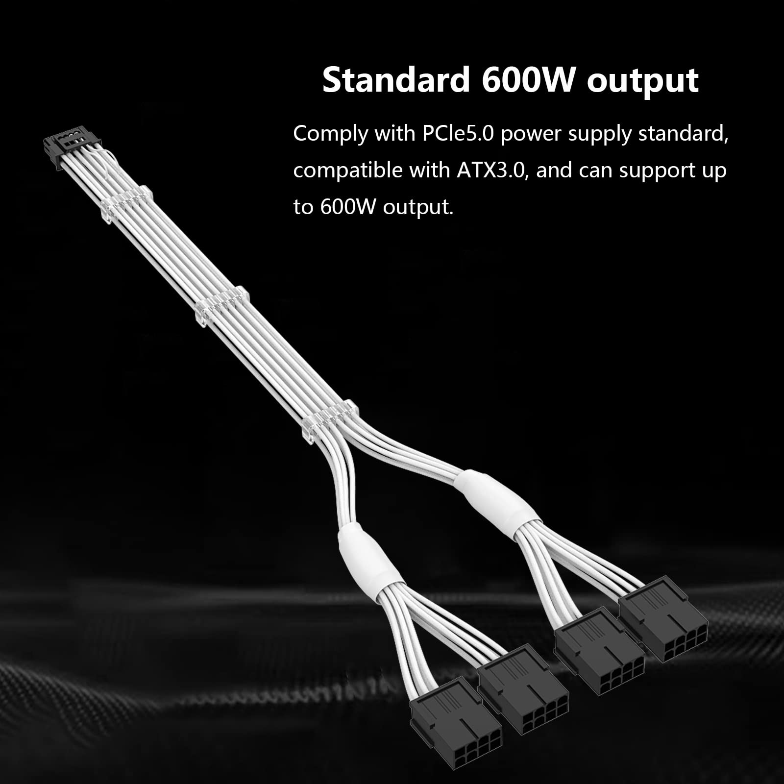 WithFlying PCIE GPU Cables, 16Pin (12+4) to 4x8Pin PCI-E 5.0 Sleeved Extension Cable, 12V HPWR PSU Extension Cable Compatible with RTX 3090Ti, 4070Ti, 4080, and 4090 Series(16AWG White)
