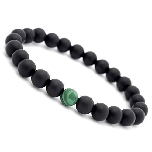 Usstore 2PCS Adults Unisex Natural Stone Bracelet Trip Stripe Printed 8mm Lava Rock Beads Frosted Agate String Gift