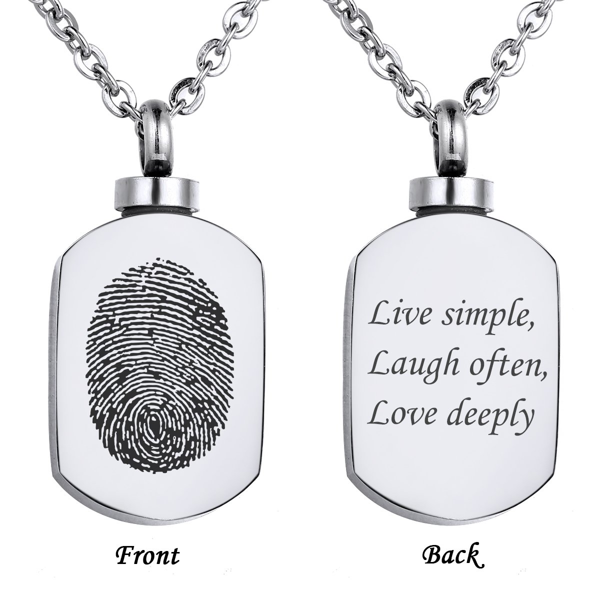Valyria Personalized Fingerprint Jewelry Polished Blank Stamp Charm Urn Pendant Necklace Memorial Ash Keepsake(Fingerprint with Engraving)