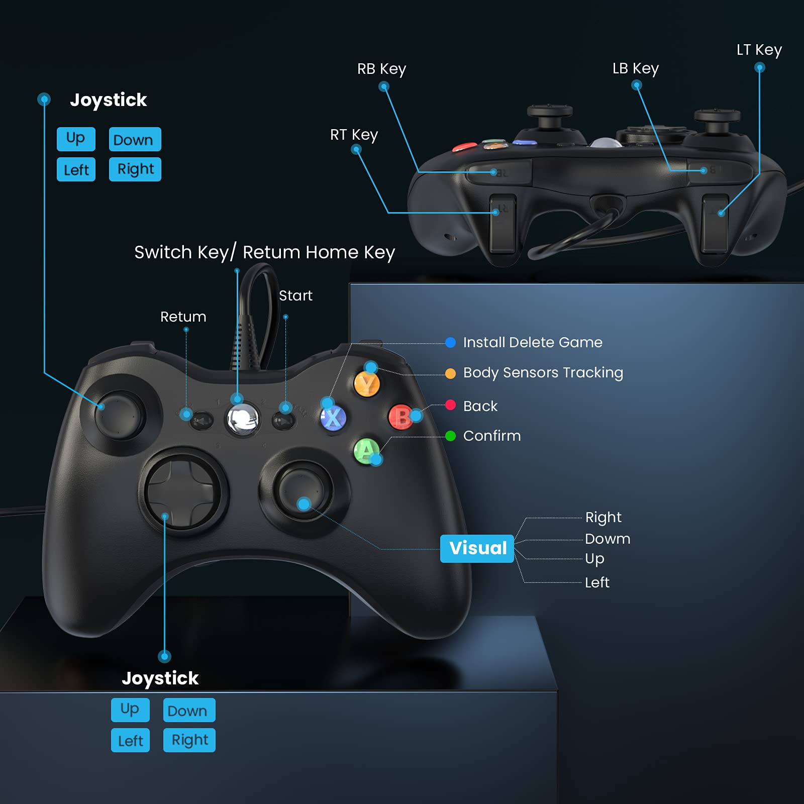 YAEYE Wired Controller for Xbox 360, Game Controller for 360 with Dual-Vibration Turbo Compatible with Xbox 360/360 Slim and PC Windows 7,8,10,11