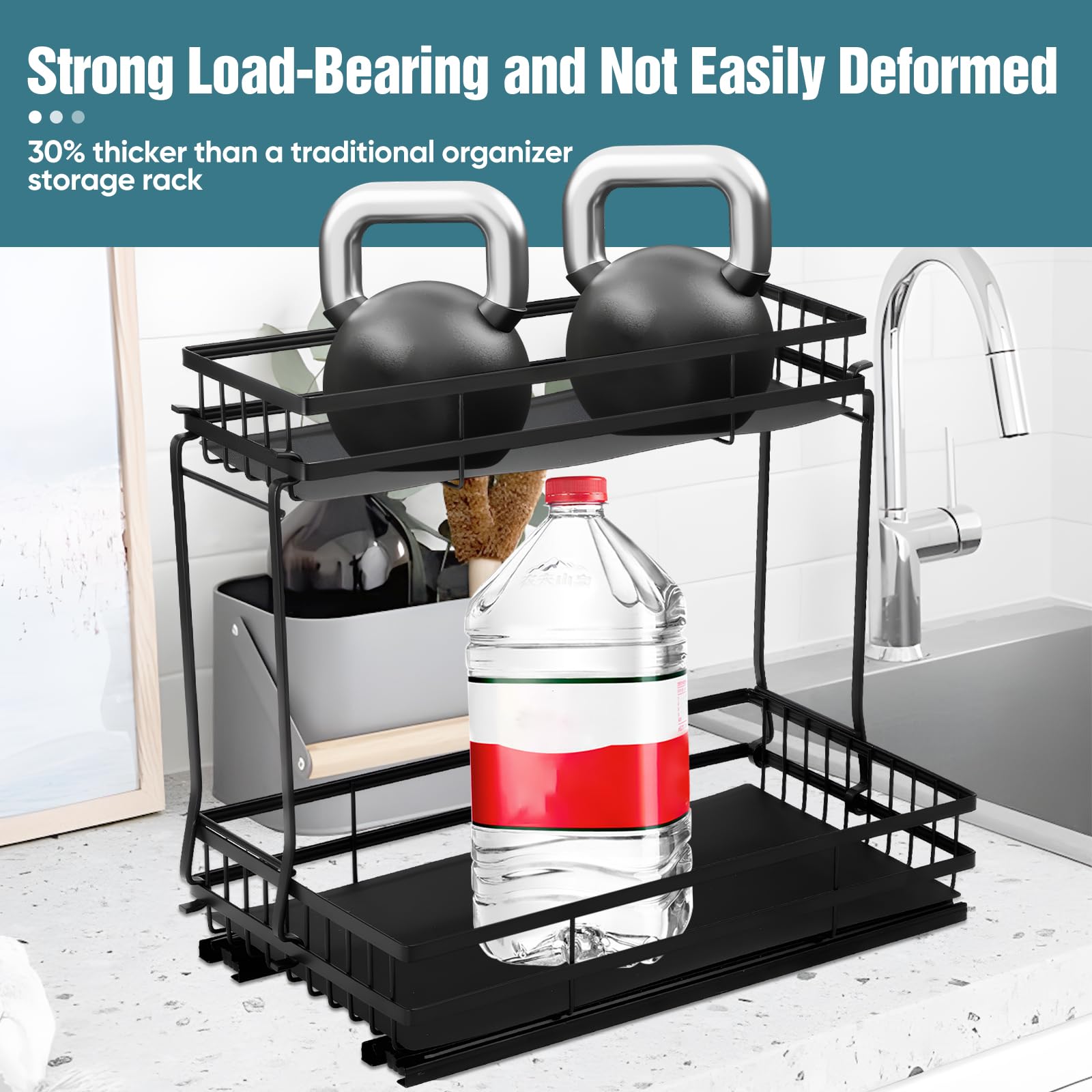 ZVONIMIR Pull Out Cabinet Organizer with 2 Tier Slide Under Sink Organizers and Storage, Sliding Cabinet Basket Under Sink, Multi-Purpose Storage Shelf Fit for Bathroom, Kitchen Cabinet