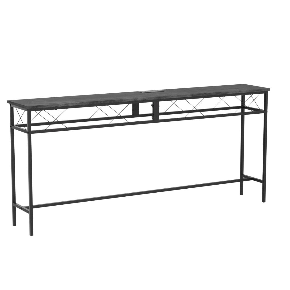 VECELO 55In Extra Long Narrow Sofa/Console Table with Charging Station & Power Outlet and USB Ports, for Entryway, Living Room, Office, Industrial, Dark Grey