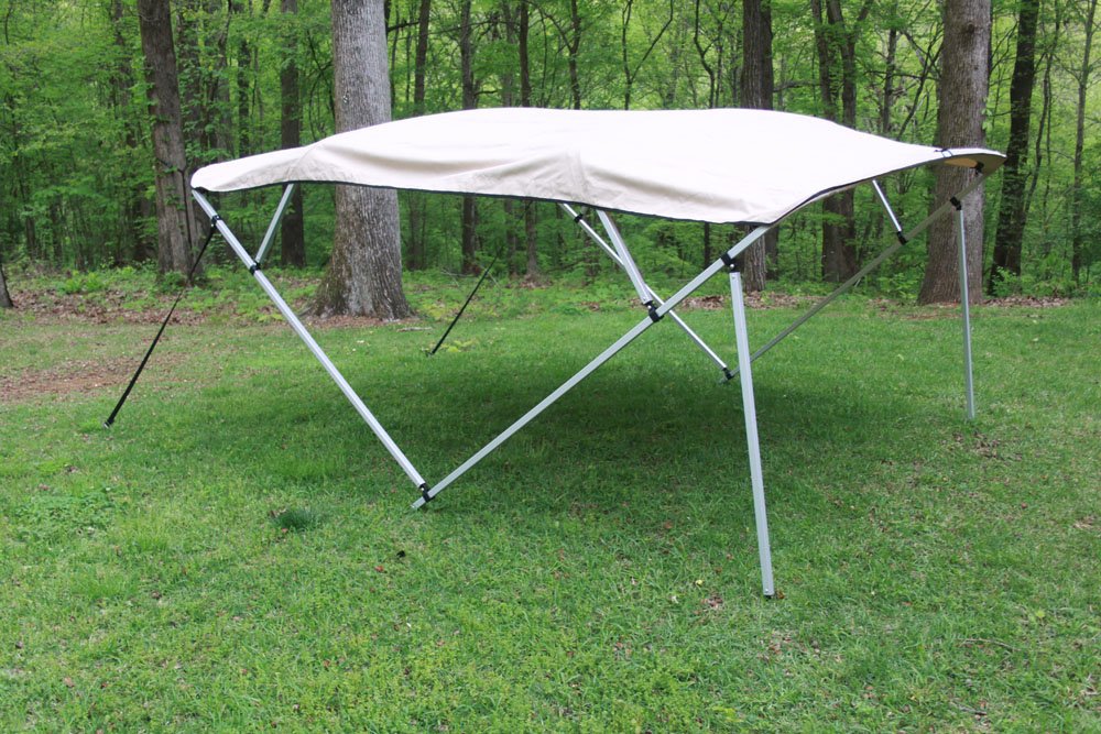 Vortex Direct Tan/Beige Square Tube Frame 4 Bow Bimini Top, 10' Long, 91"-96" Wide, 54" Tall