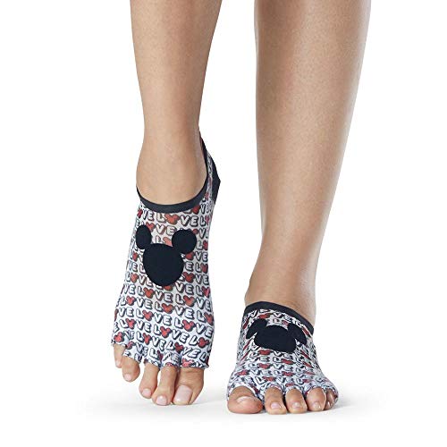toesox Grip Pilates Barre Socks β Non Slip Luna Half Toe for Yoga & Ballet, Small, Love Mickey