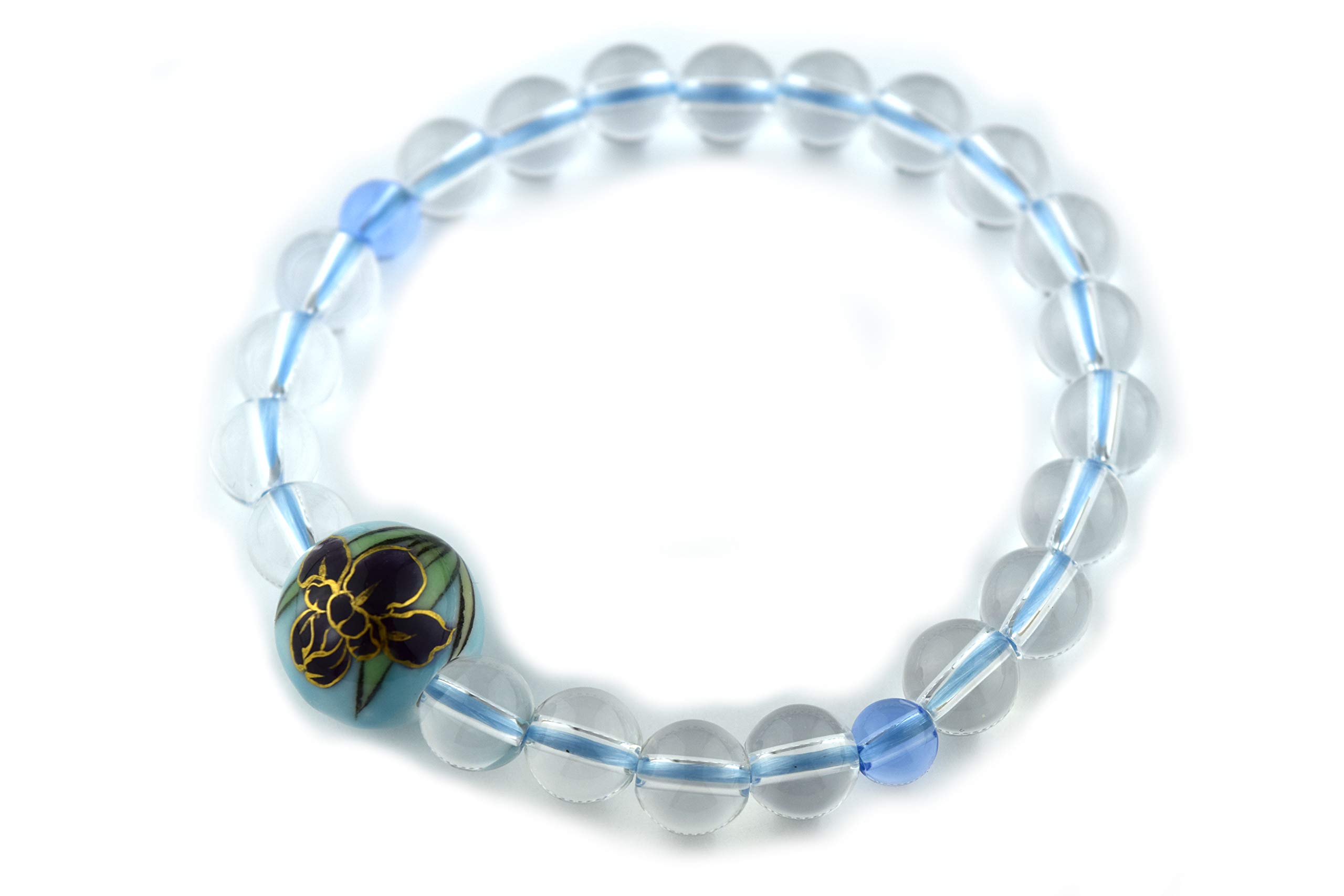 亏é˝ăăă˛ĺą Handmade Kyoto Kiyomizu-yaki & Crystal Bracelet Flower Beads Japanese Juzu Bracelet for Women Gifts (iris Flower)