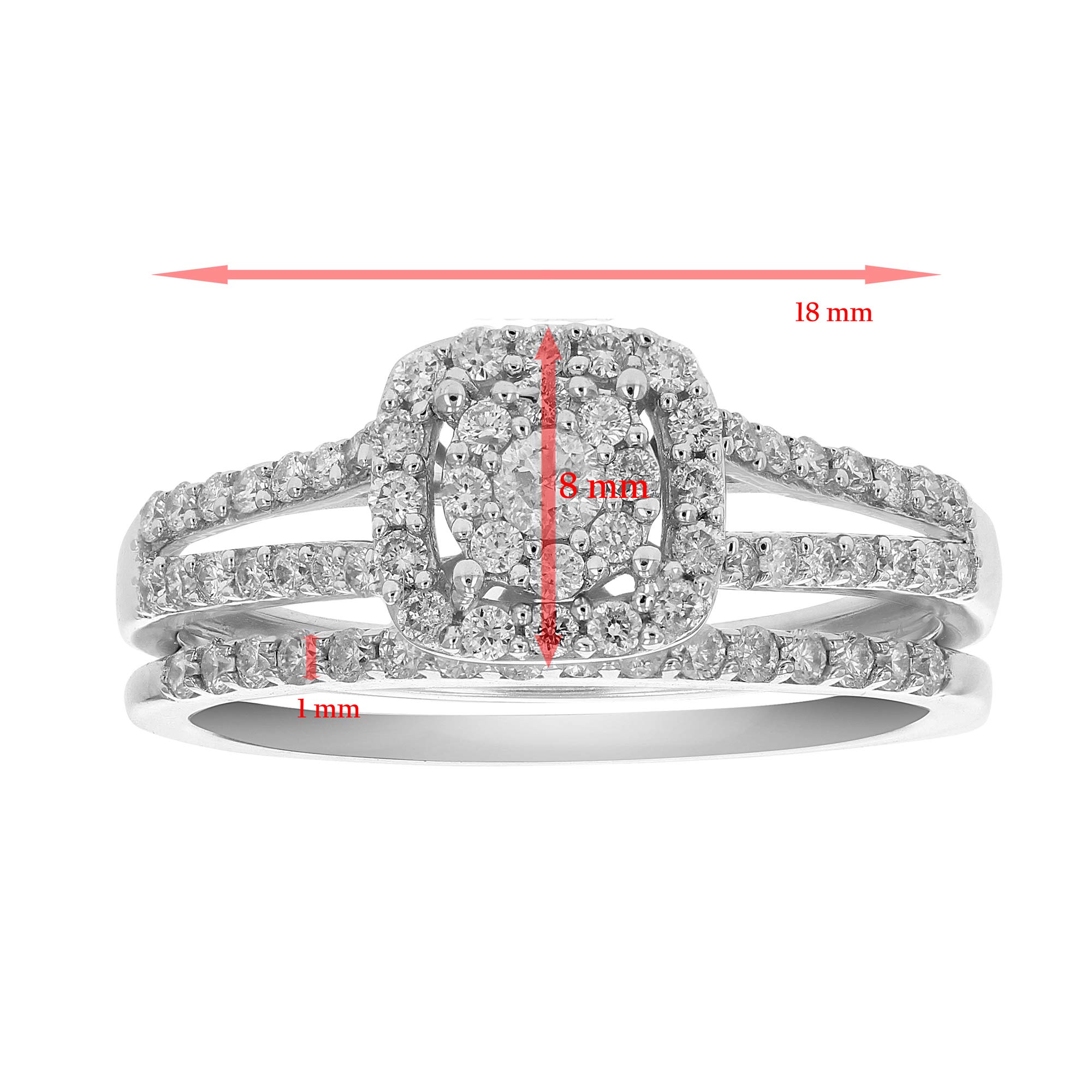 VIR JEWELS 1/2 CT Diamond Cluster Cushion Wedding Engagement Ring Set 14K White Gold in Size 7