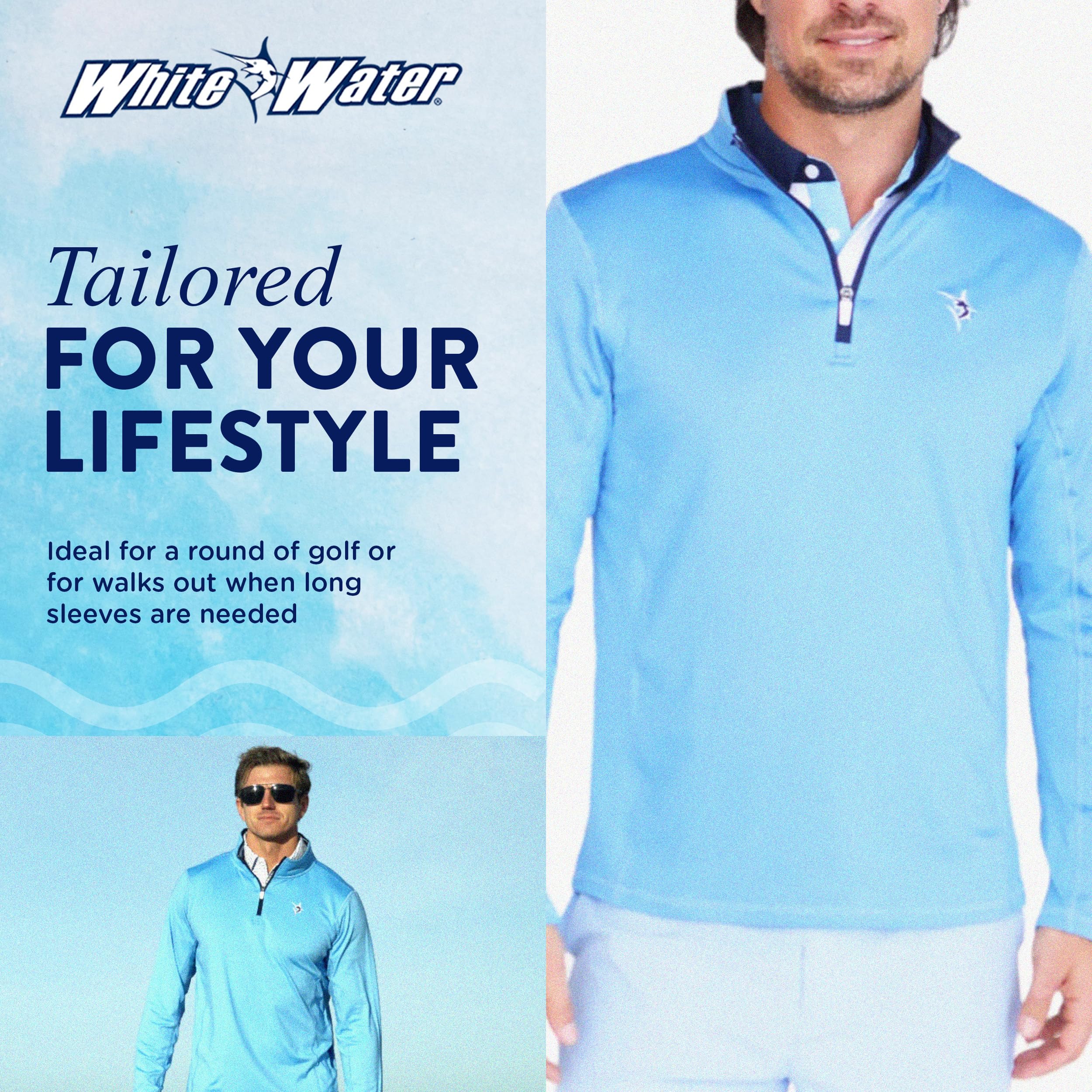 White Water Montauk Quarter Zip Pullover for Men - Light Blue XL