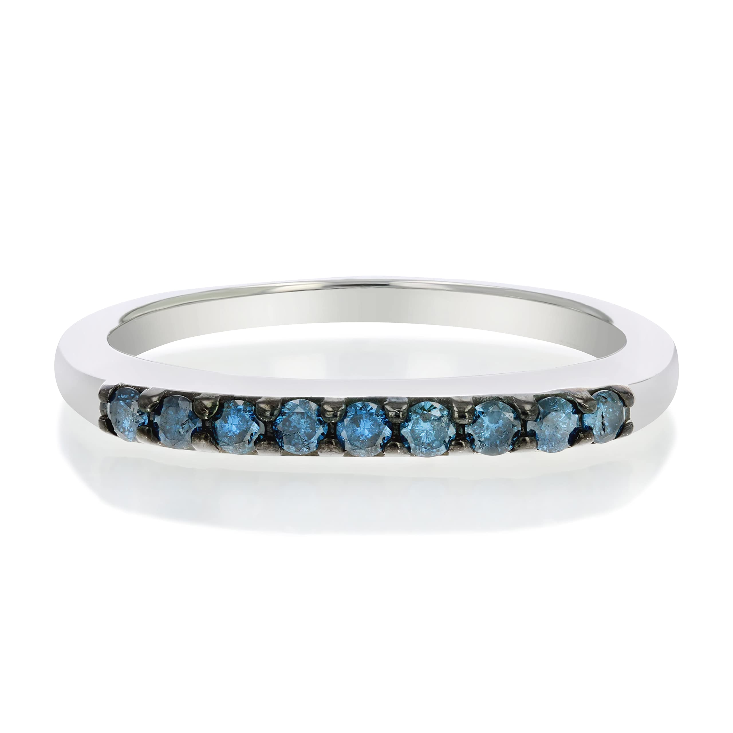 Vir Jewels 1/4 cttw Blue Diamond Ring Wedding Band .925 Sterling Silver Prong Set Round Size 8
