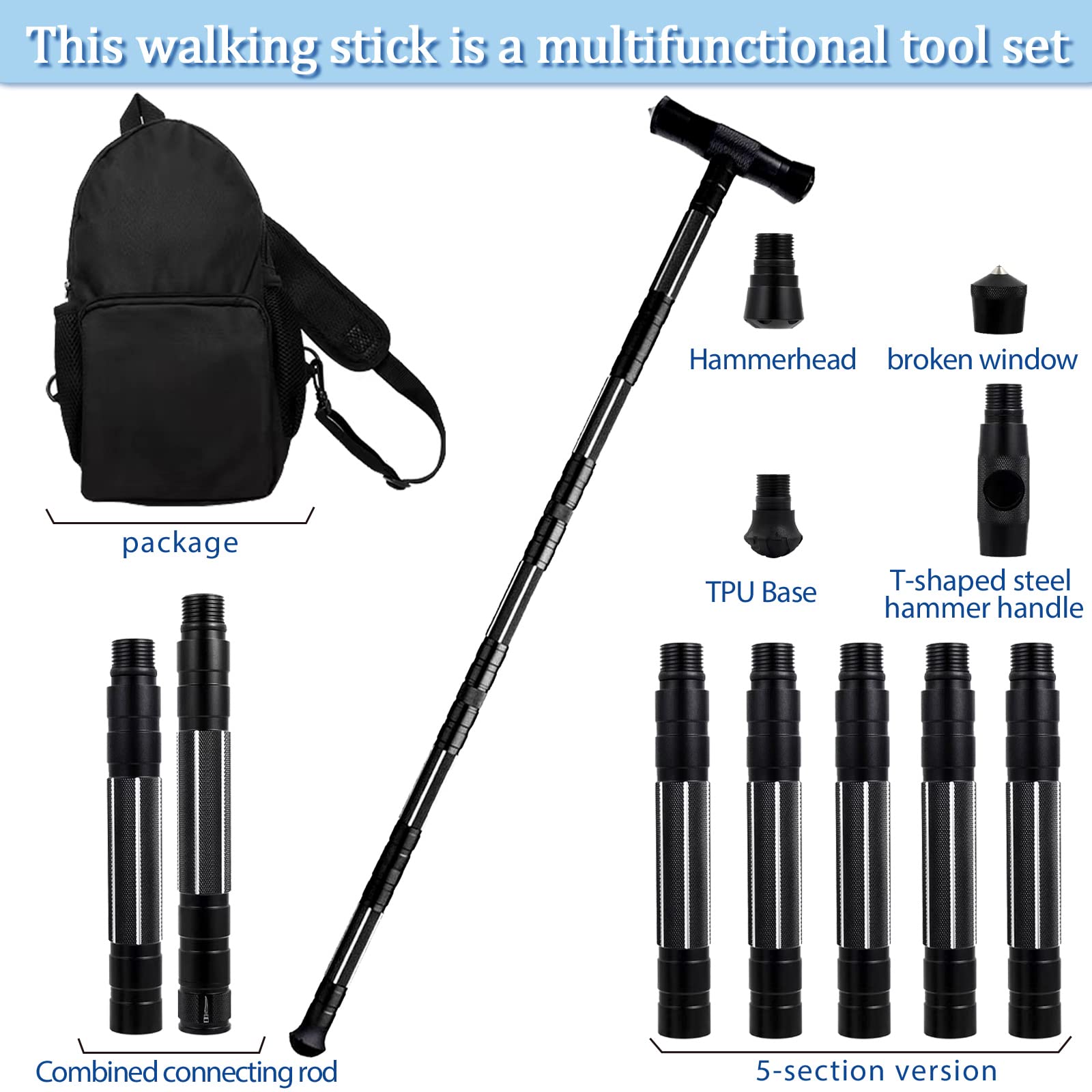 Trekking Pole Trekking Poles for Hiking Carbon Hiking Stick Tactical Outdoor Caming Hiking Walking Stick Tool Version