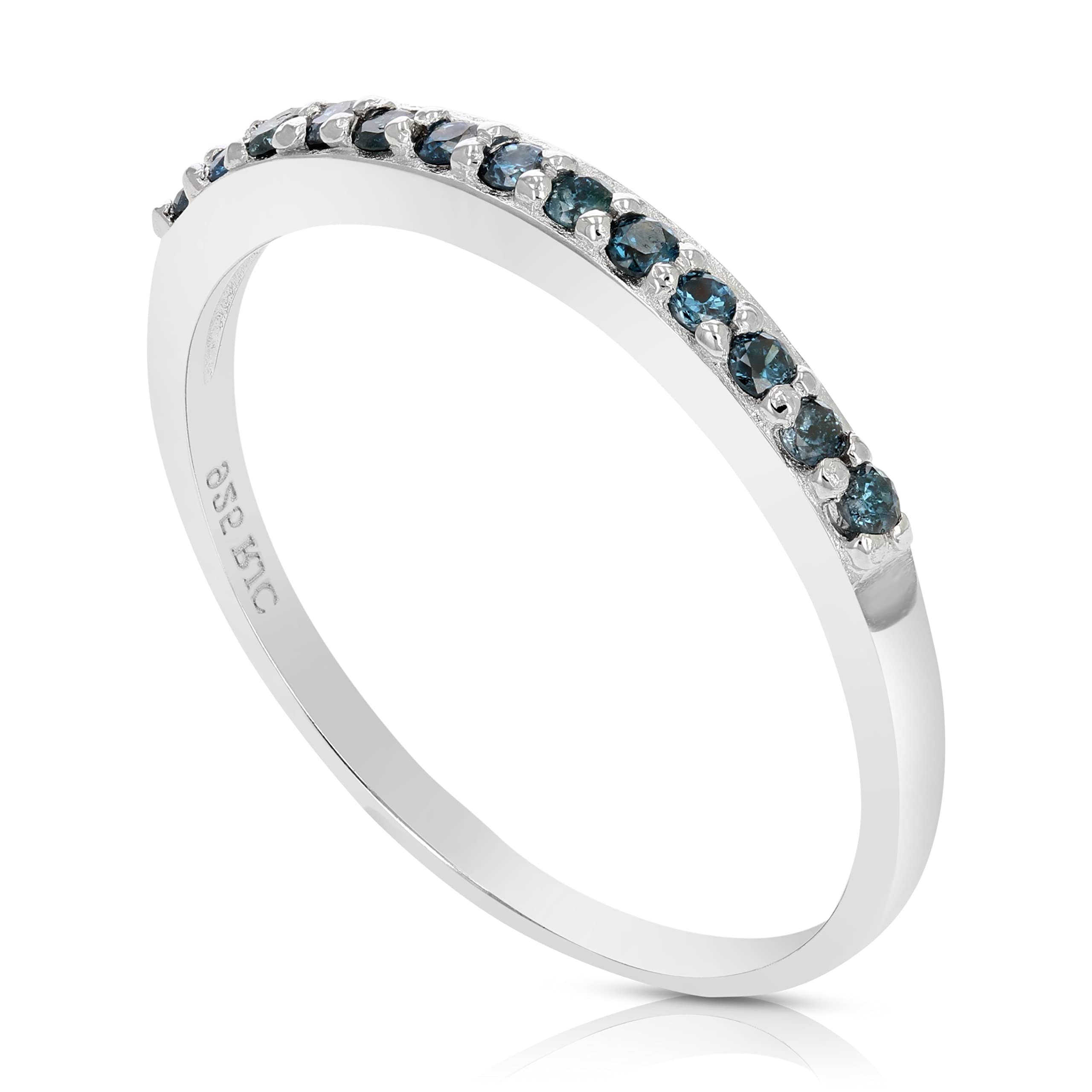 Vir Jewels 1/6 cttw Blue Diamond Ring Wedding Band .925 Sterling Silver Prong Set Round Size 8