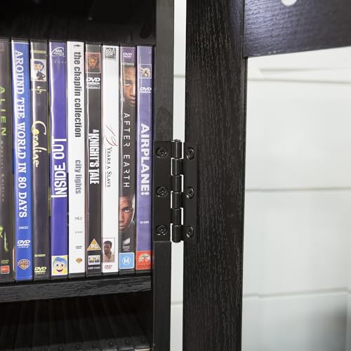 Walker Edison 4 Tier Shelf Living Room Storage Tall Bookshelf Cabinet Doors Home Office Tower Media Organizer, 41 Inch, Black