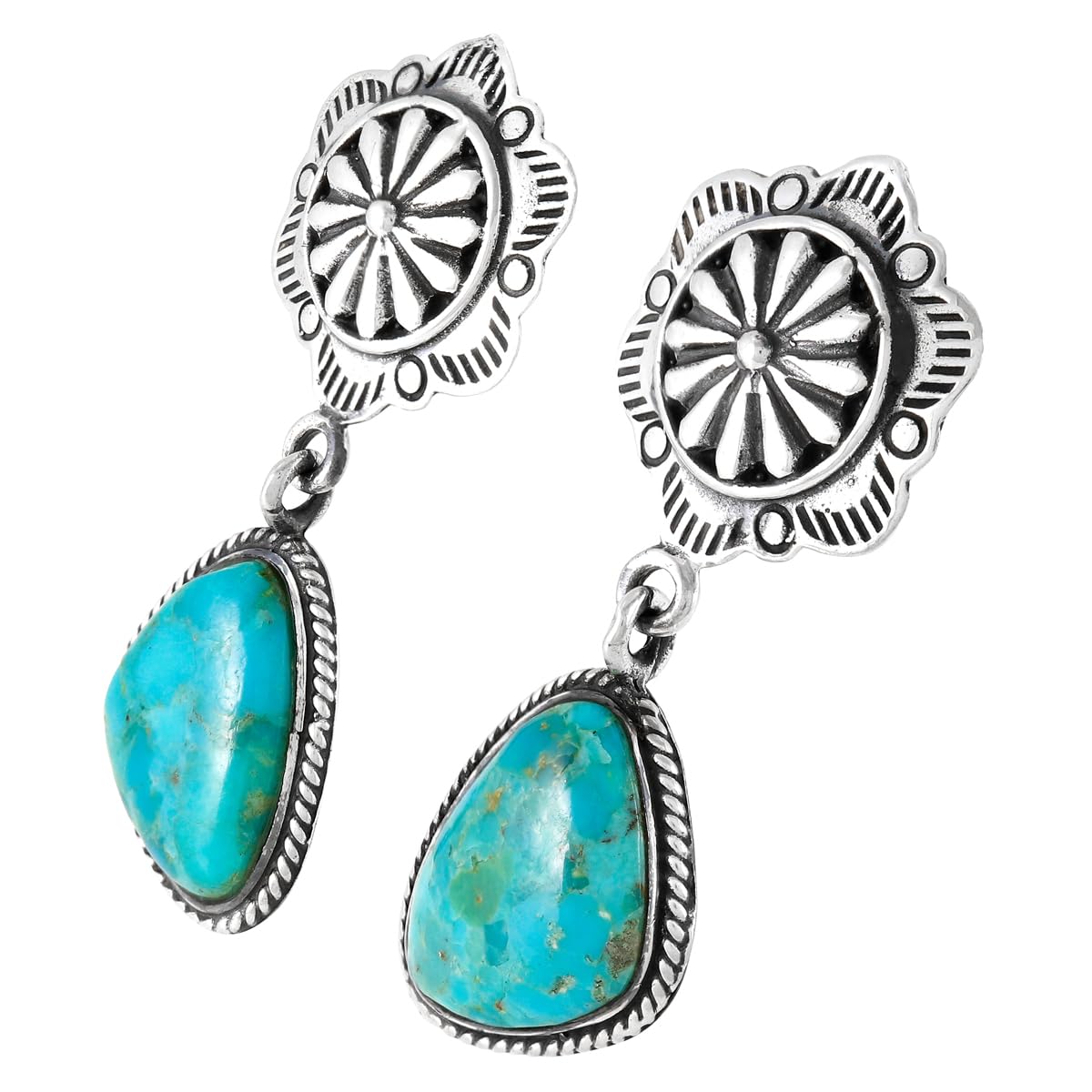 Turquoise Earrings 925 Sterling Silver & Genuine Turquoise (Select style) (Teardrops)