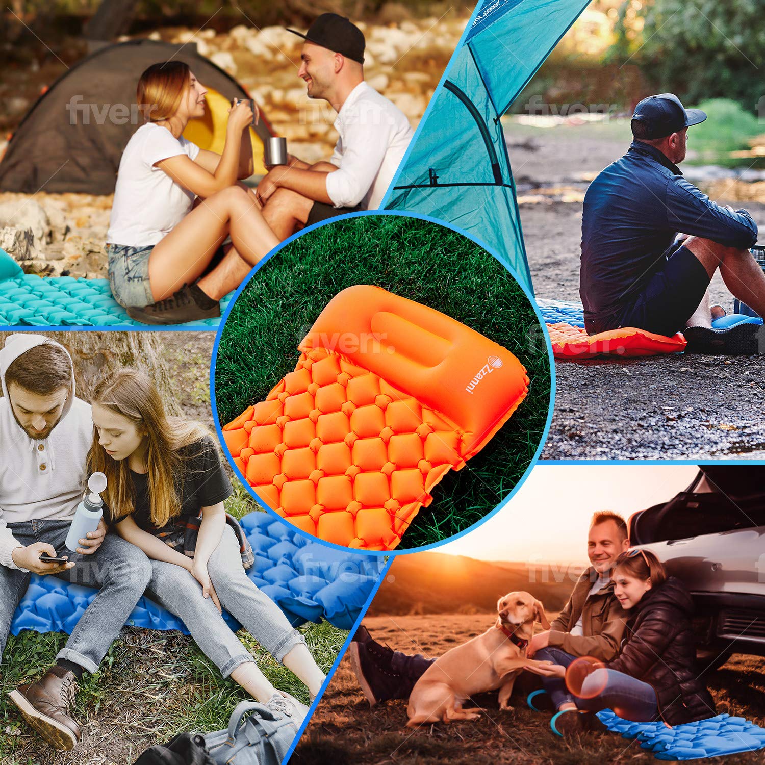 ZZANNI Camping Sleeping Pad Built-in Pump Duel Chambers Dimond Design Easy Foot Pump Inflatable Outdoor Camping Sleeping Mat Ultralight 50D Nylon (Orange)
