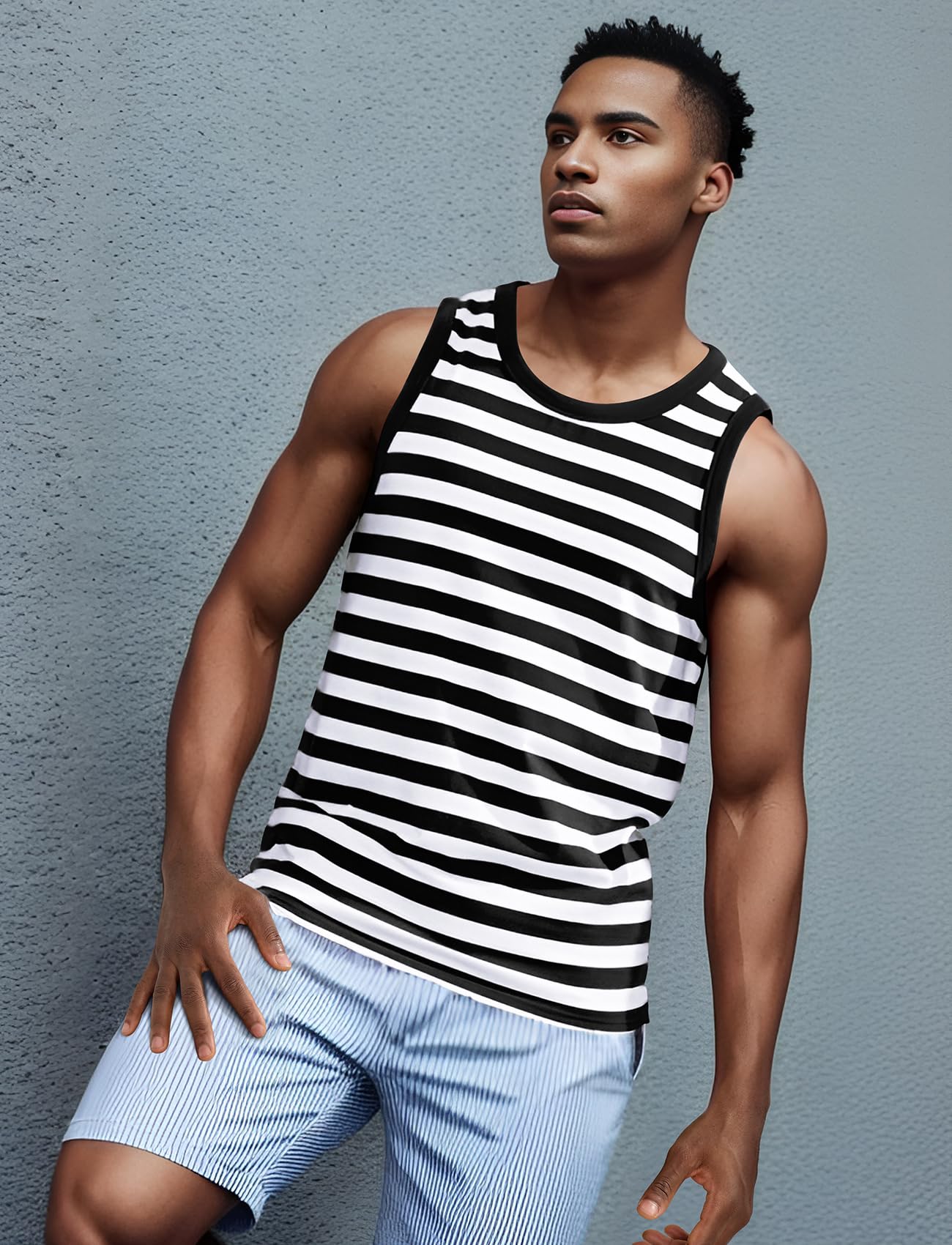 Zengjo Striped Tank Top Men(Black/White,S)