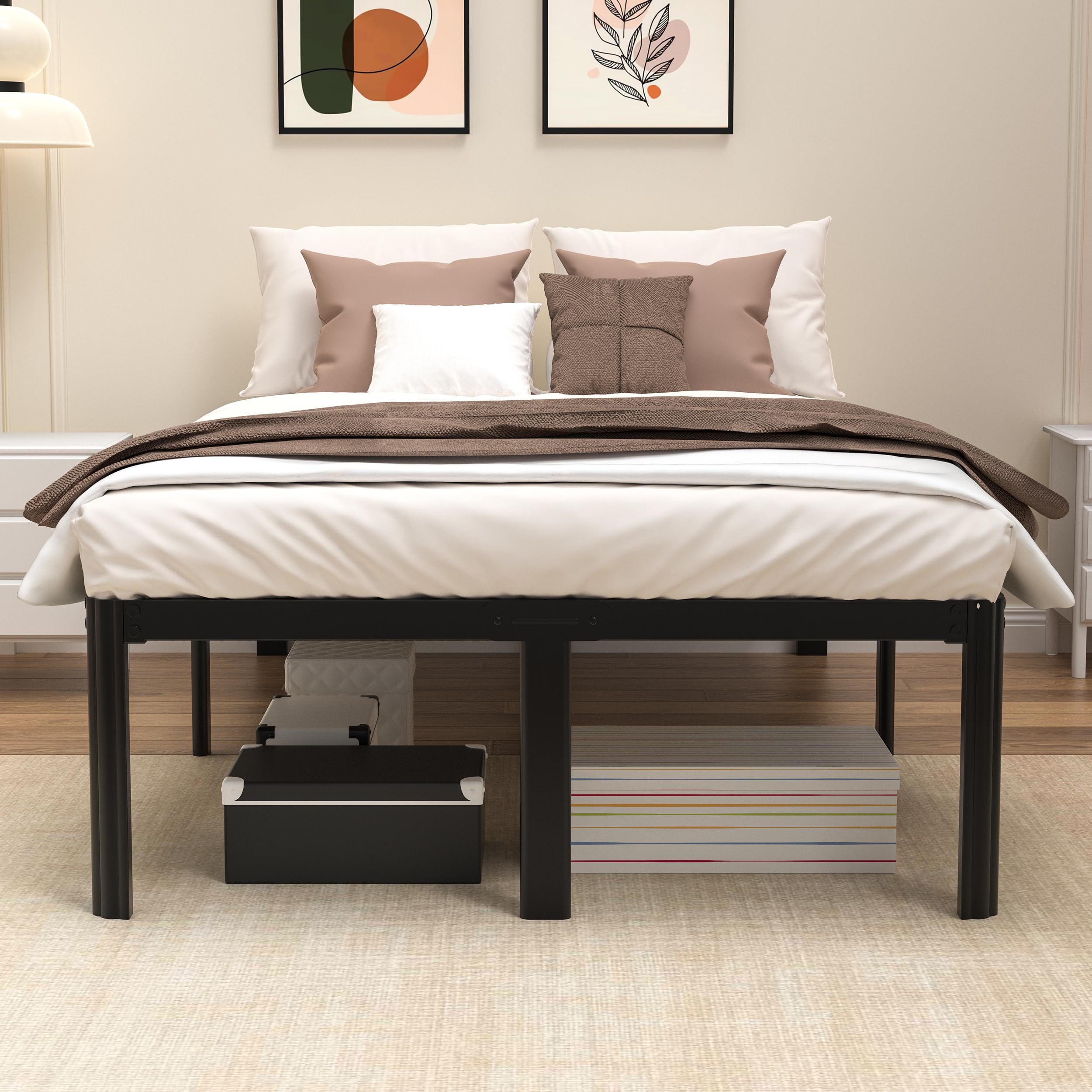 VHAHA 14 Inch Metal King Size Platform Bed Frame No Box Spring Needed, Round Corner Leg, Heavy Duty Sturdy Black Bedframe, Steel Slat Support, Noise Free