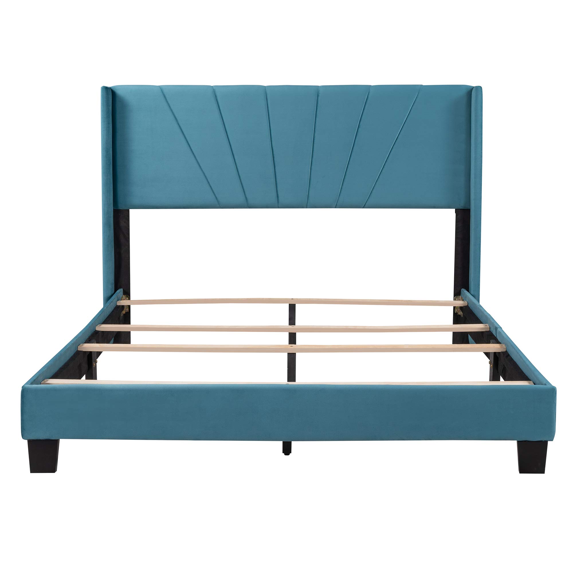 TARTOP Queen Size Velvet Upholstered Platform Bed, Partial of Assembly,Box Spring Needed – Blue