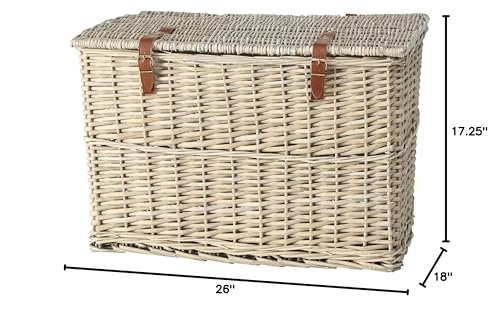 WHW Whole House Worlds Cape Cod Wicker Storage Trunks, Set of 3 Sizes, Faux Leather Straps and Handles, Hinged Tops