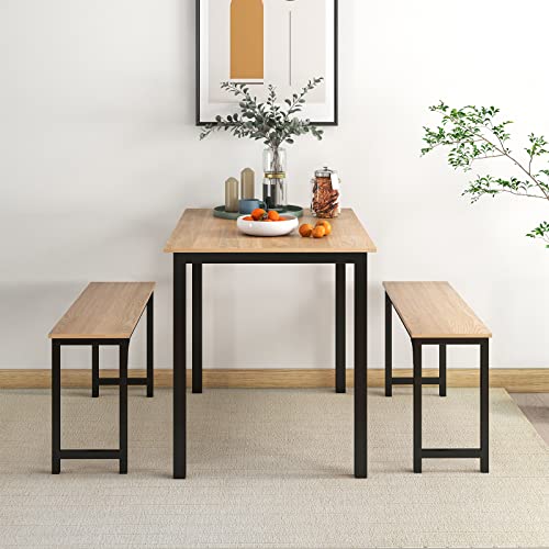 Tangkula Dining Table Set for 4, Solid Wood, Farmhouse Dinette Set w/Rubber Wood Legs, Modern Dining Table and Chairs Set for Kitchen, Dining Room (Natural)