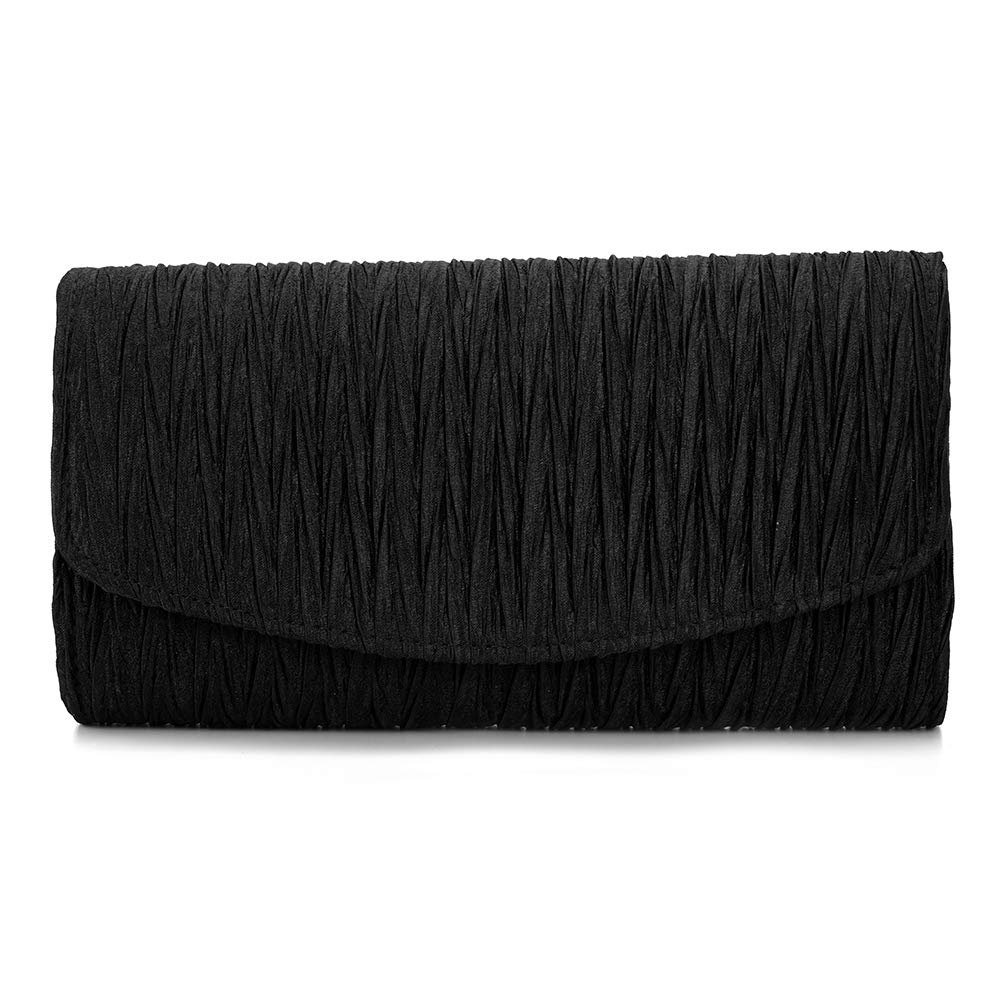 ZIUMUDY Womens Satin Pleated Evening Bags Party Clutches Bridal Shoulder Chain Handbags (Champagne)