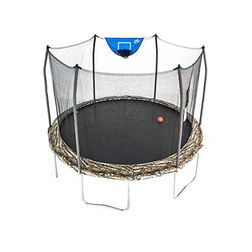 Skywalker Trampolines 12-Foot Jump N’ Dunk Trampoline with Enclosure Net - Basketball Trampoline, Camo