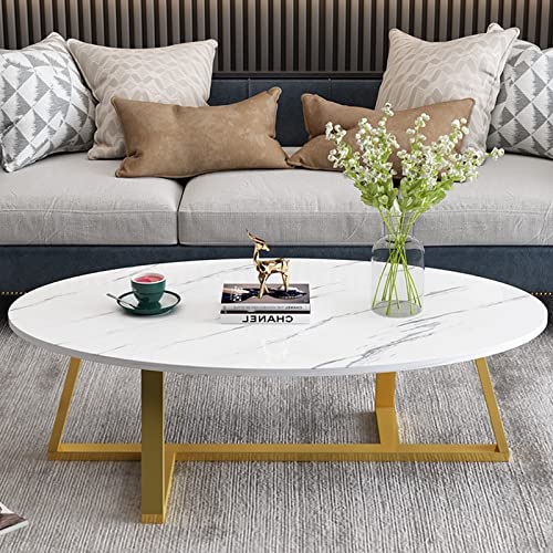 Wolawu Oval Faux Marble Coffee Table - Modern Gold Elliptic Side End Table for Living Room and Kitchen
