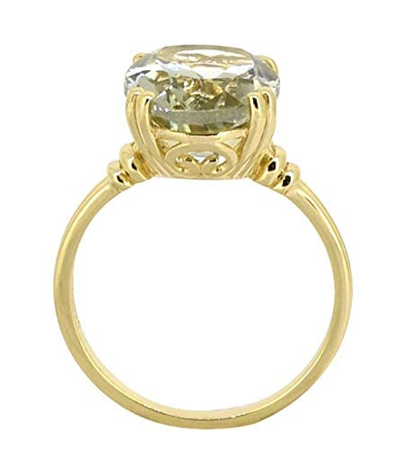 YoTreasure 10x14MM Green Amethyst Gold Plated 925 Sterling Silver Solitaire Ring