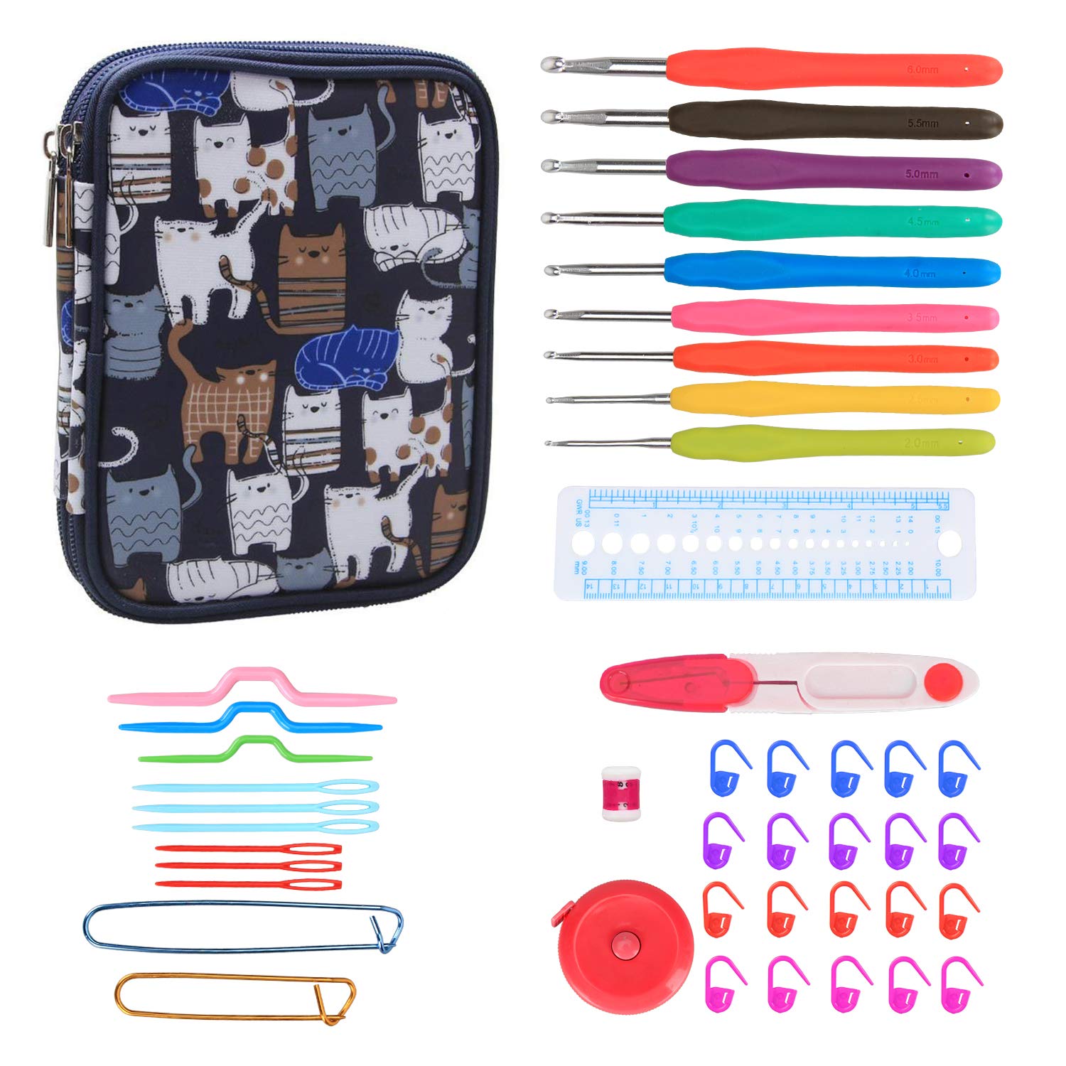 Teamoy Crochet Hooks Set - 9 Pieces Ergonomic Crochet Hooks with Case and Crochet Accessories, Perfect for Arthritic Hands, Colorful Dots