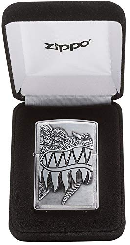 Zippo Fire Breathing Dragon Emblem Brushed Chrome Pocket Lighter, One Size