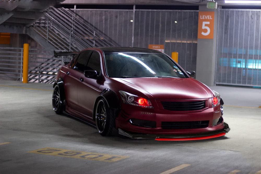 Xotic Tech Front Bumper Lip Chin Spoiler Splitter Diffuser Protector Body Kit with Adjustable 10"-13" Support Splitter Rod Compatible with Honda Accord Civic, Volkswagen MK5 MK6 MK7, Black w/Red