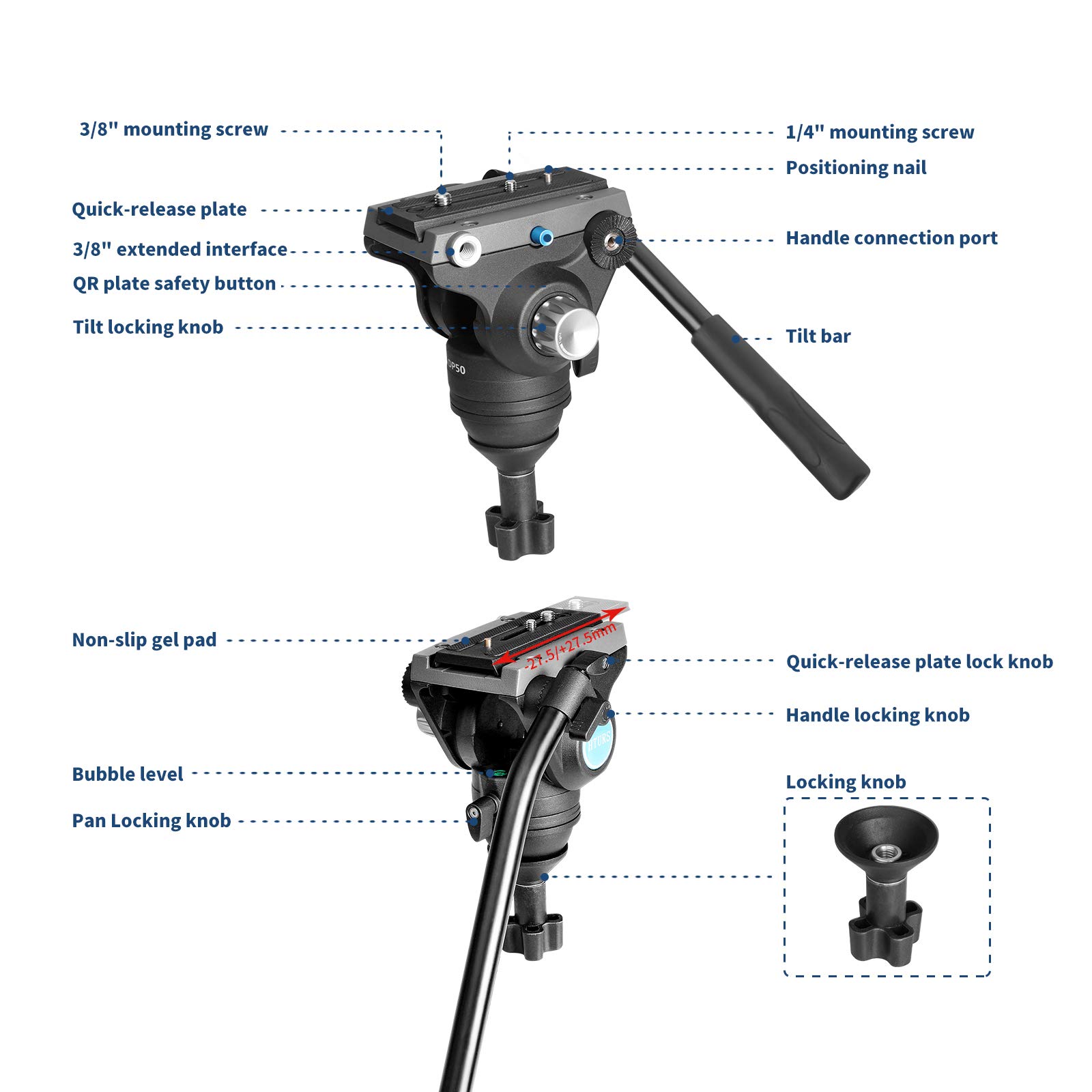 Tripod for Professional Cameras, HTURS 67 Inch Heavy Duty Tripod, with 360 Degree Fluid Head & Mid-Level Spreader, Complete Tripod Units with Travel Bag, 22LB Load Capacity