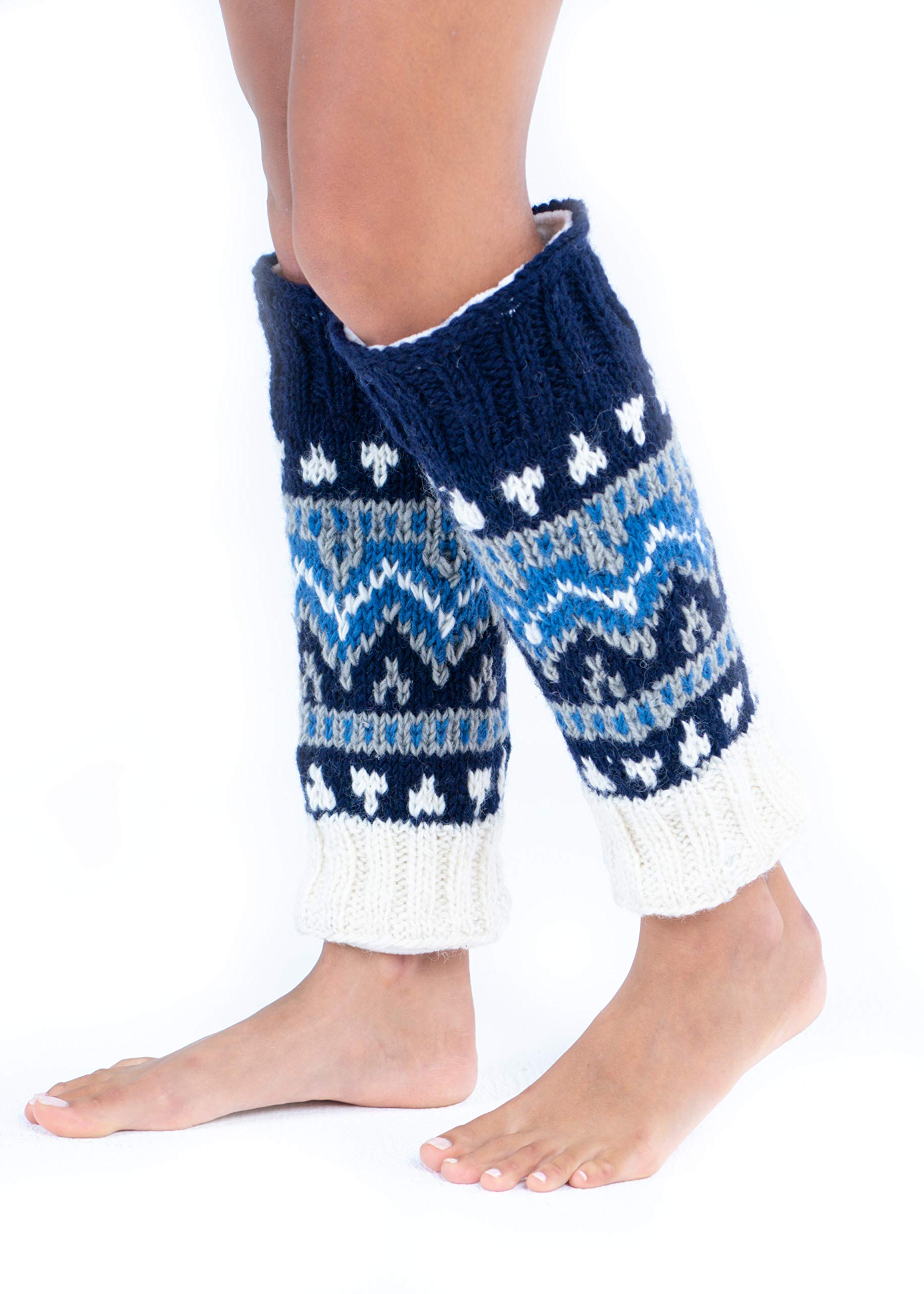 Tibetan Socks Black/Red Hand Knit Wool Fleece Lined Leg Warmers Boot Toppers