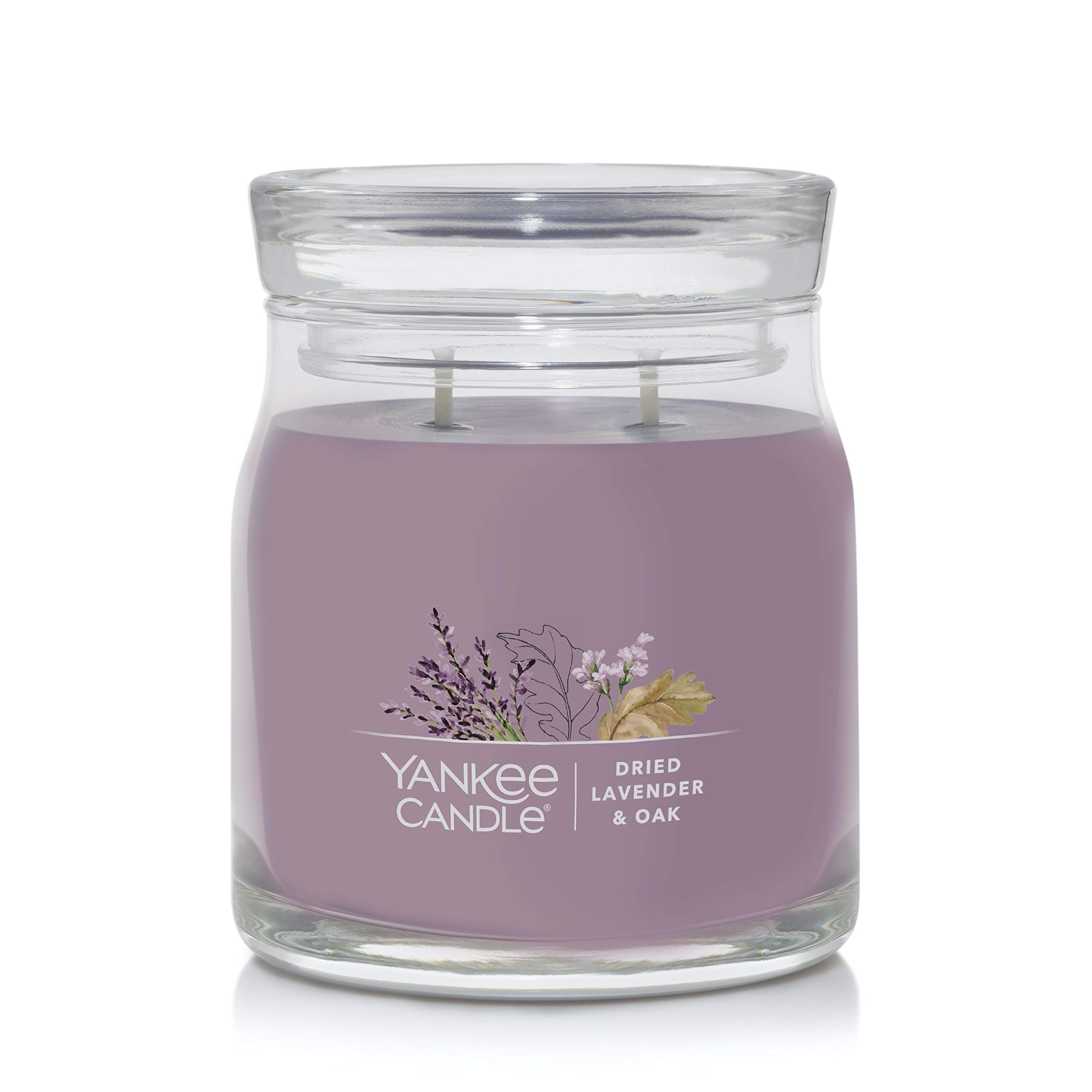 Yankee Candle Dried Lavender & Oak Scented, Signature 13oz Medium Jar 2-Wick Candle, Over 35 Hours of Burn Time