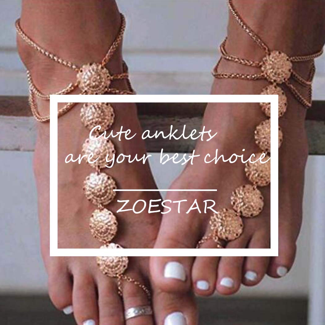 Zoestar Boho Coin Anklet Bracelet Summer Beach Coin Foot Jewelry Accessories for Women(2 PCS