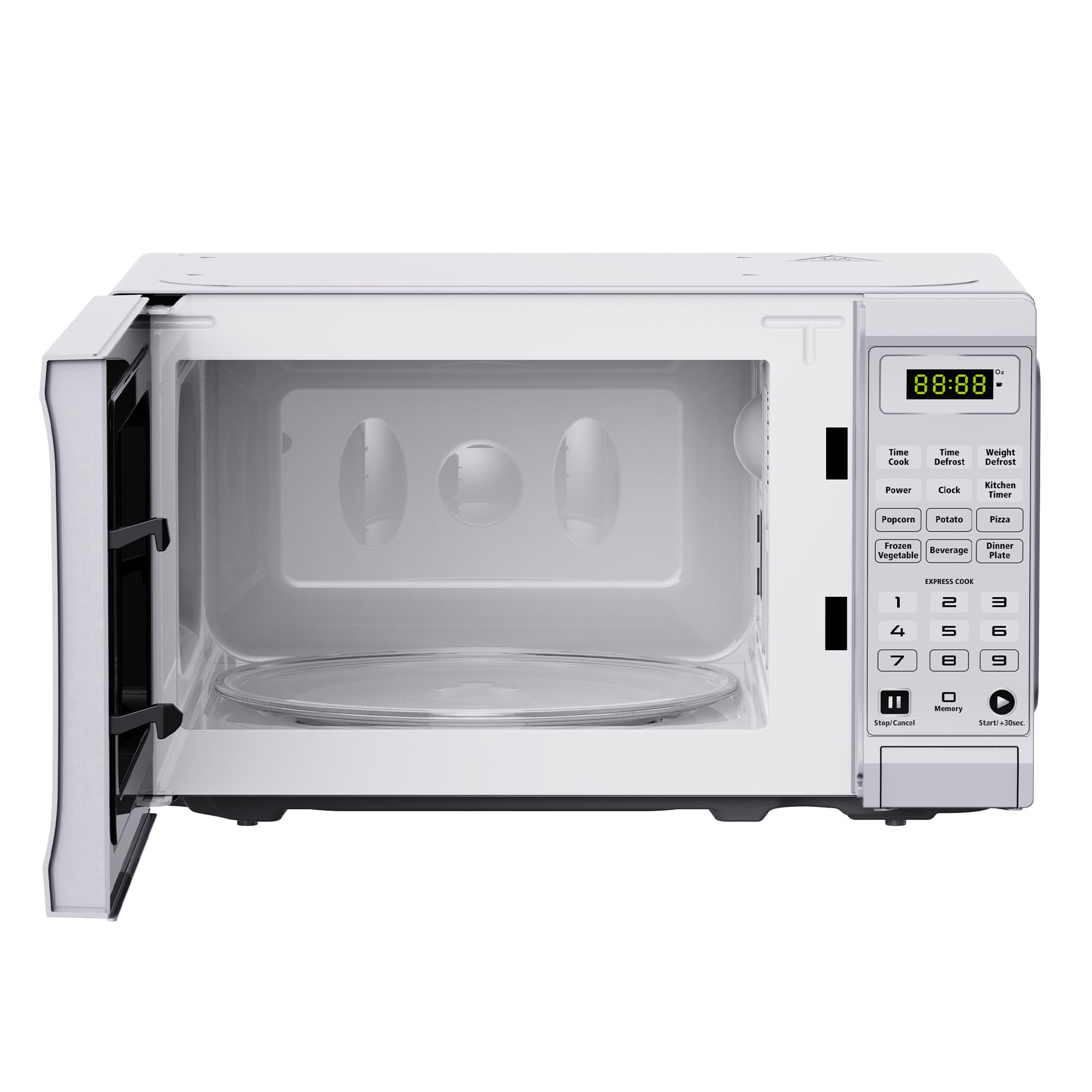 West Bend EM720CPI-PM 0.7 Cubic Foot Capacity 700 Watt Compact Countertop Microwave Oven Kitchen Appliance with 8.5 Inch Round Turntable, White
