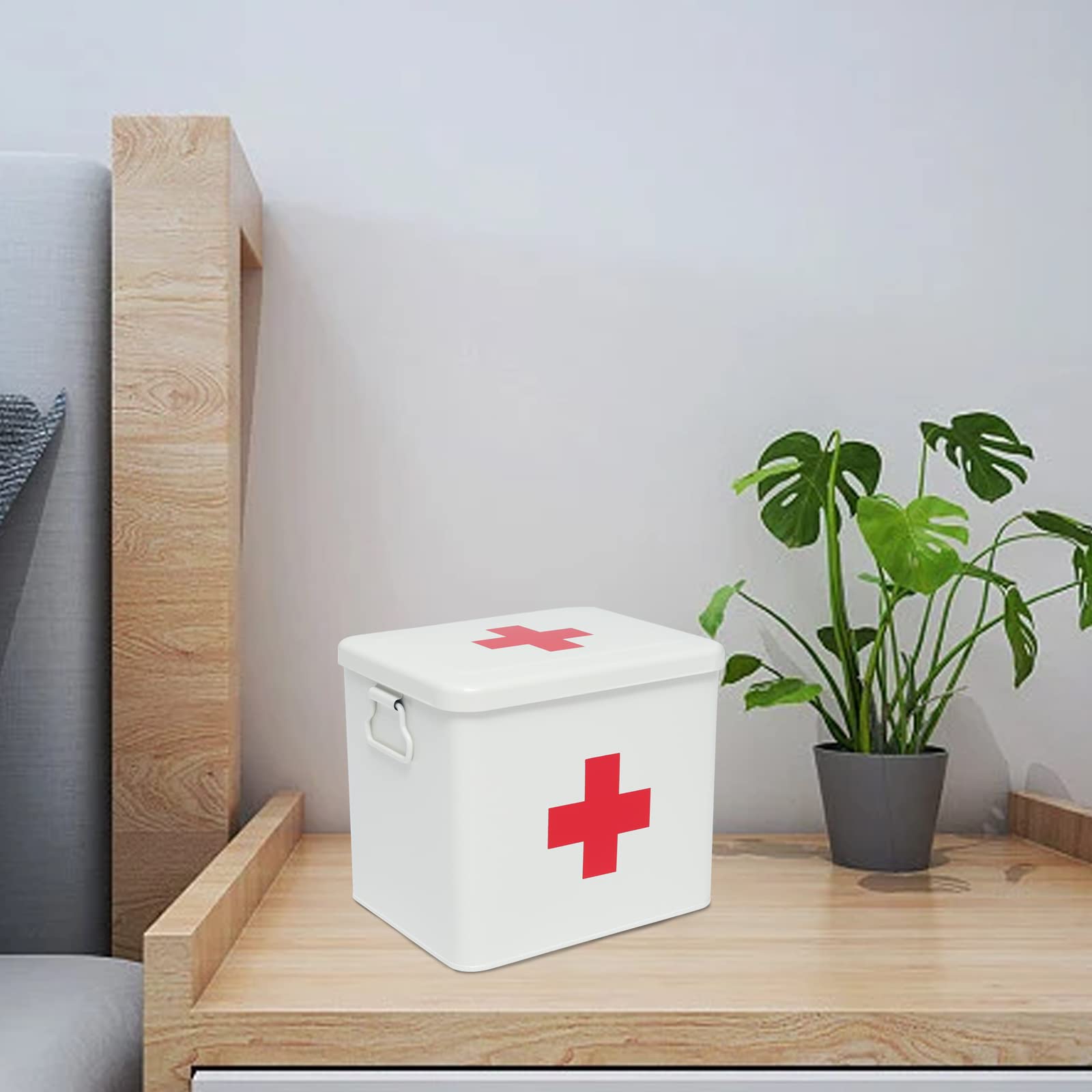 Xbopetda Metal Medicine Storage Tin,First Aid Kit Tin, First Aid Medicine Supplies Bin, First Aid Box with Removable Tray for Home Emergency Tool Set (White)