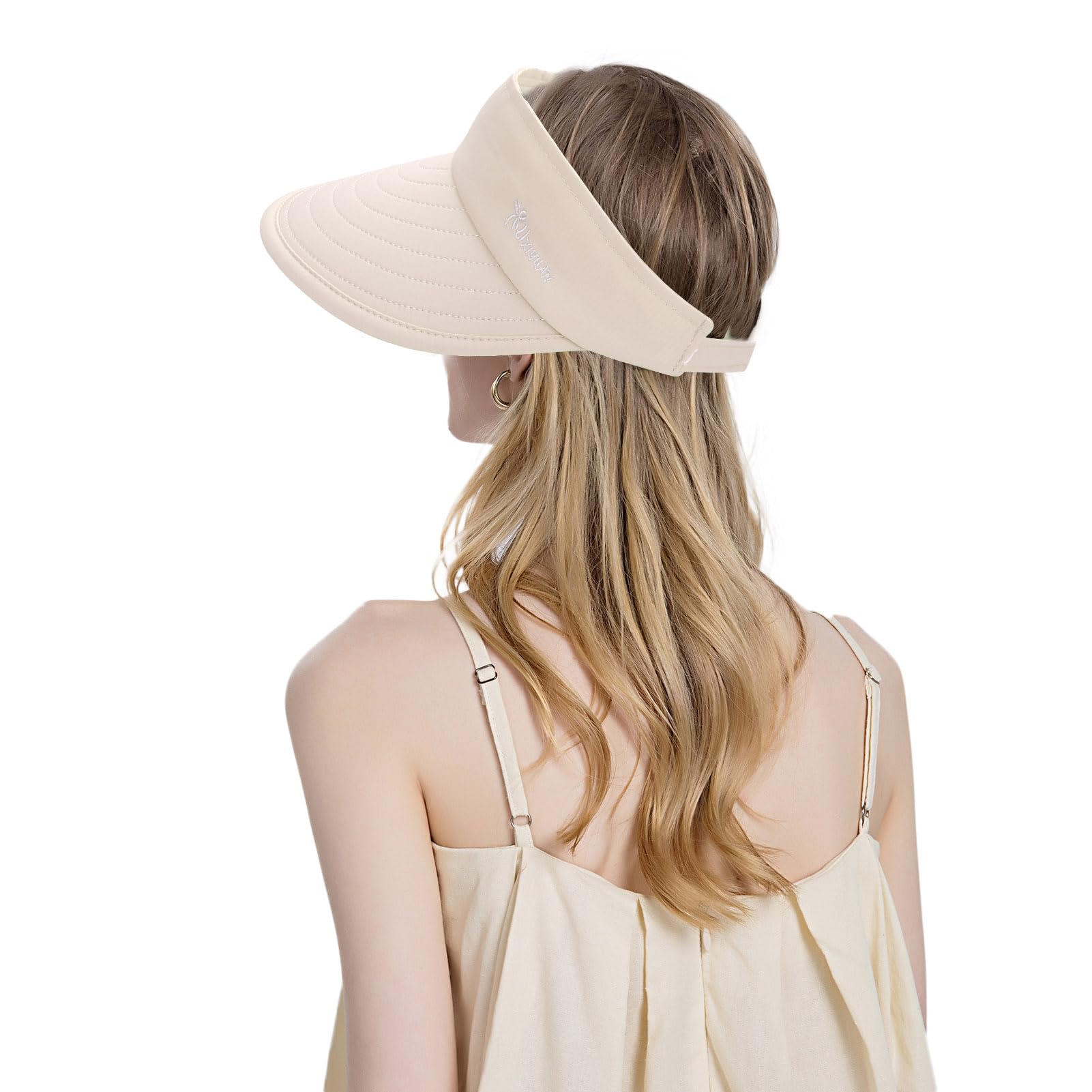 Women Sun Protection Hiking Hat,Foldable Wide Brim Visor Hats UPF 50+ with Removable Mesh Flap for Womens High Ponytail Black