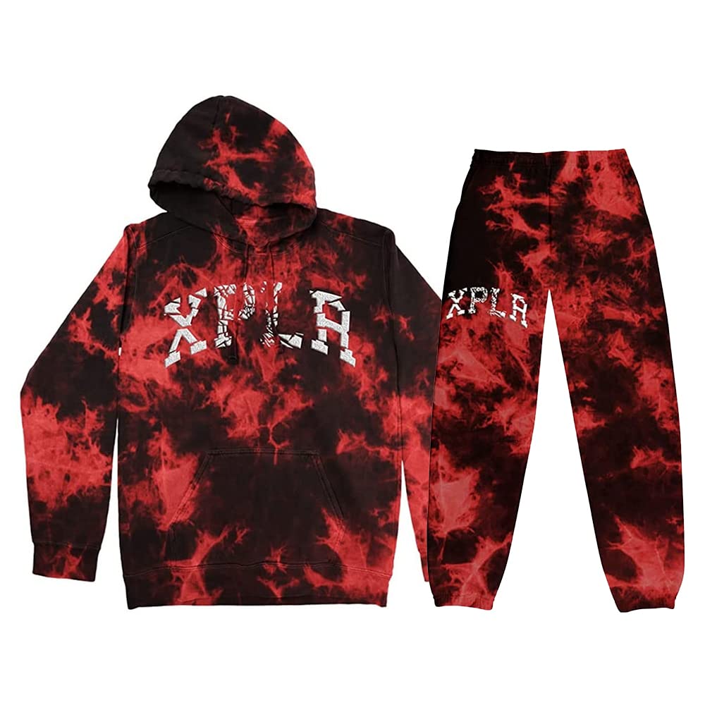 XPLR Shatter Red Tie Dye Sam and Colby Merch Two Piece Set Sweatshirt Sweatpants Long Sleeve Men Women's Set (Hoodie+Pants-WP06544,M)