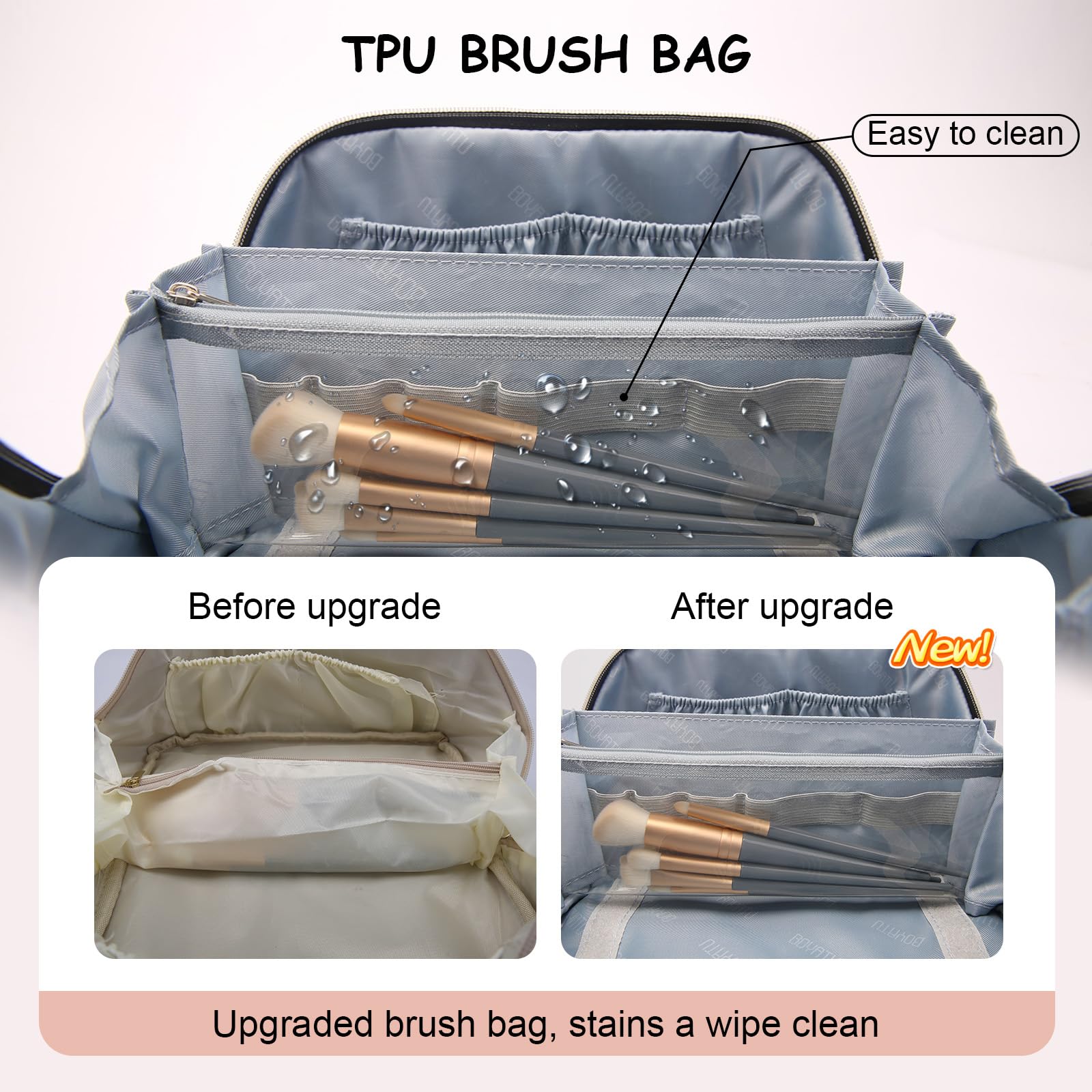 Travel Makeup Bags Cosmetic Organizer Bag: 3-Set Large Capacity Make up Bag - PU Leather Toiletry Bag for Women - Wide Open Portable Pouch with Divider & Handle