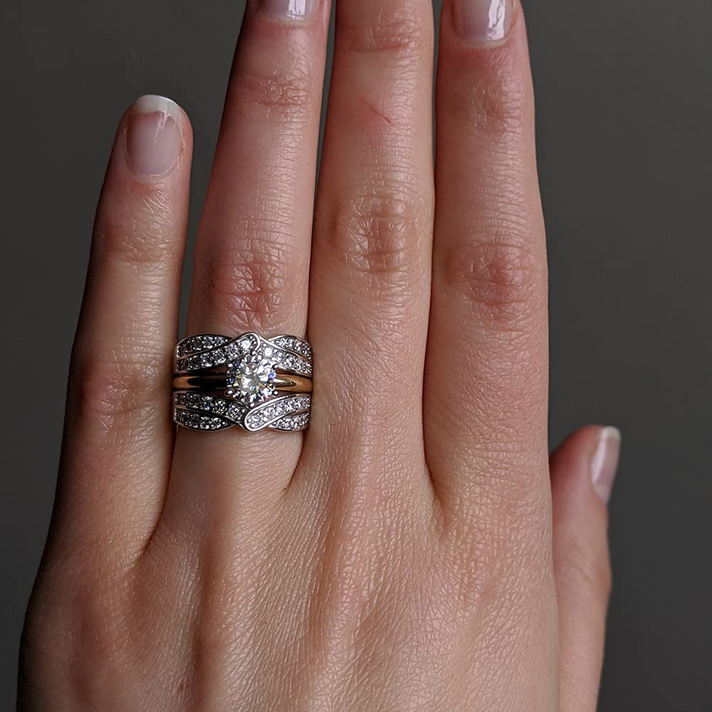 TwoBirch Sterling Silver Infinity Bypass Engagement Ring Guard With Brilliant Moissanite(3/4 Ct Size 7)