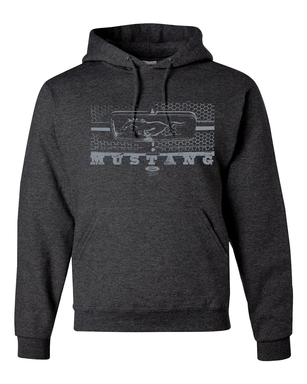 Wild Bobby Vintage Ford Mustang Silver Honeycomb Grill Distressed Cars and Trucks Unisex Graphic Hoodie Sweatshirt, Heather Black, Large