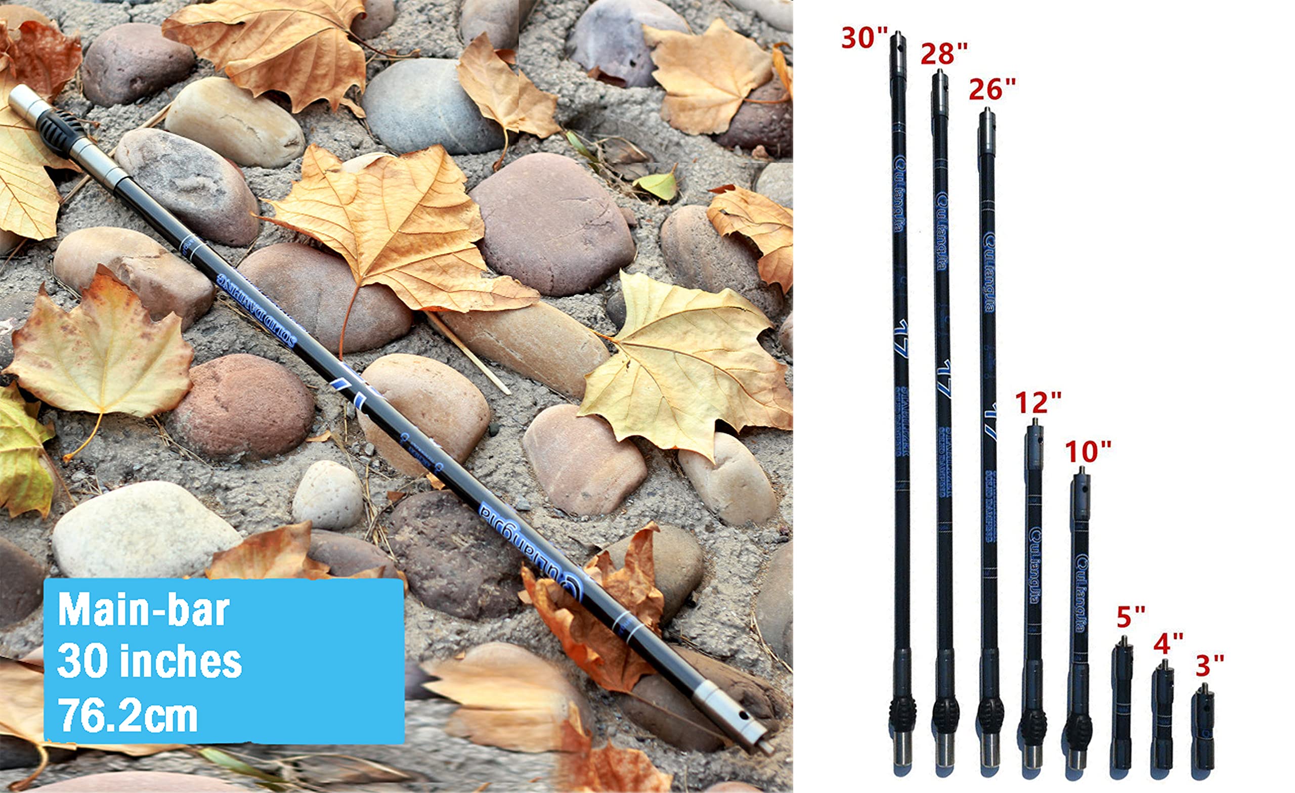 ZSHJGJR Archery Bow Stabilizer Balance Bar Rod System 3-30 Inch Carbon Fiber Stabilizer Damping Shock Absorber for Recurve Compound Bow (26inch, Grey)