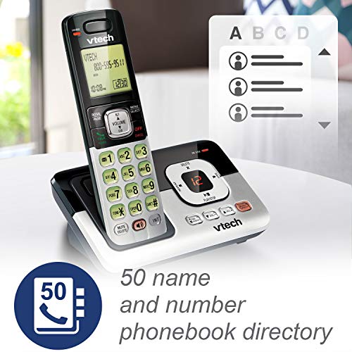 VTech CS6829 DECT6.0 Cordless Phone for Home with Answering System, Caller ID/Call Waiting, Backlit Keypad and Display,Expandable to 5 HS,Silver and Black,1 Cordless Handset