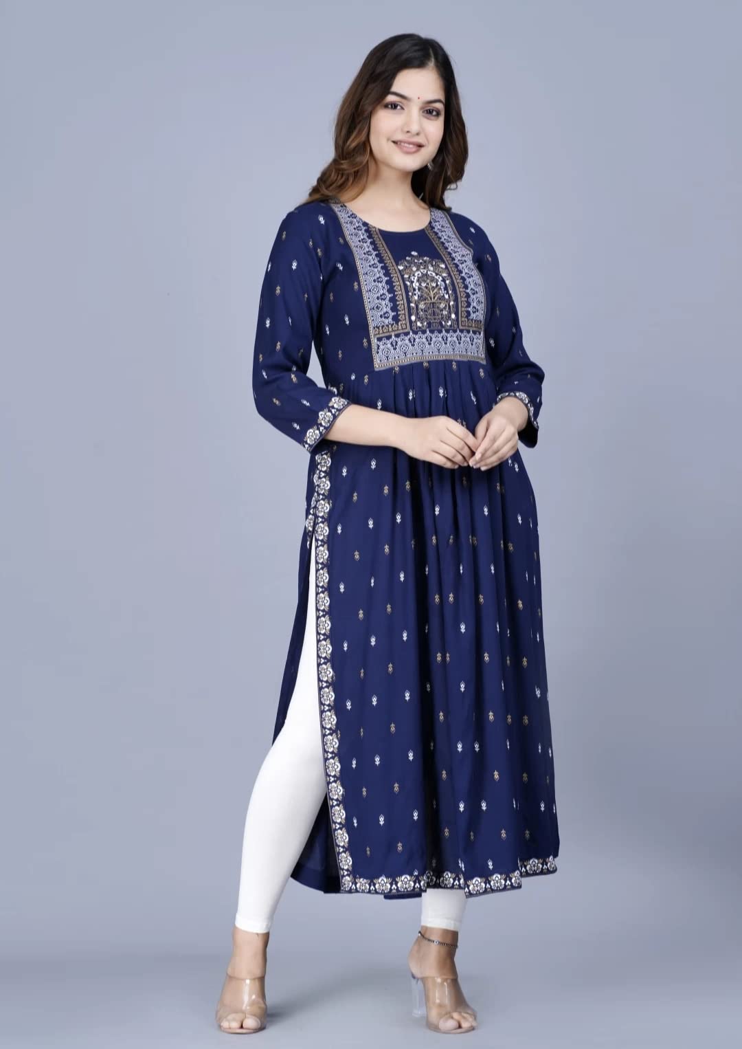 Women's Rayon Printed Nayra Cut Kurti (as1, alpha, xx_l, regular, regular, Blue)