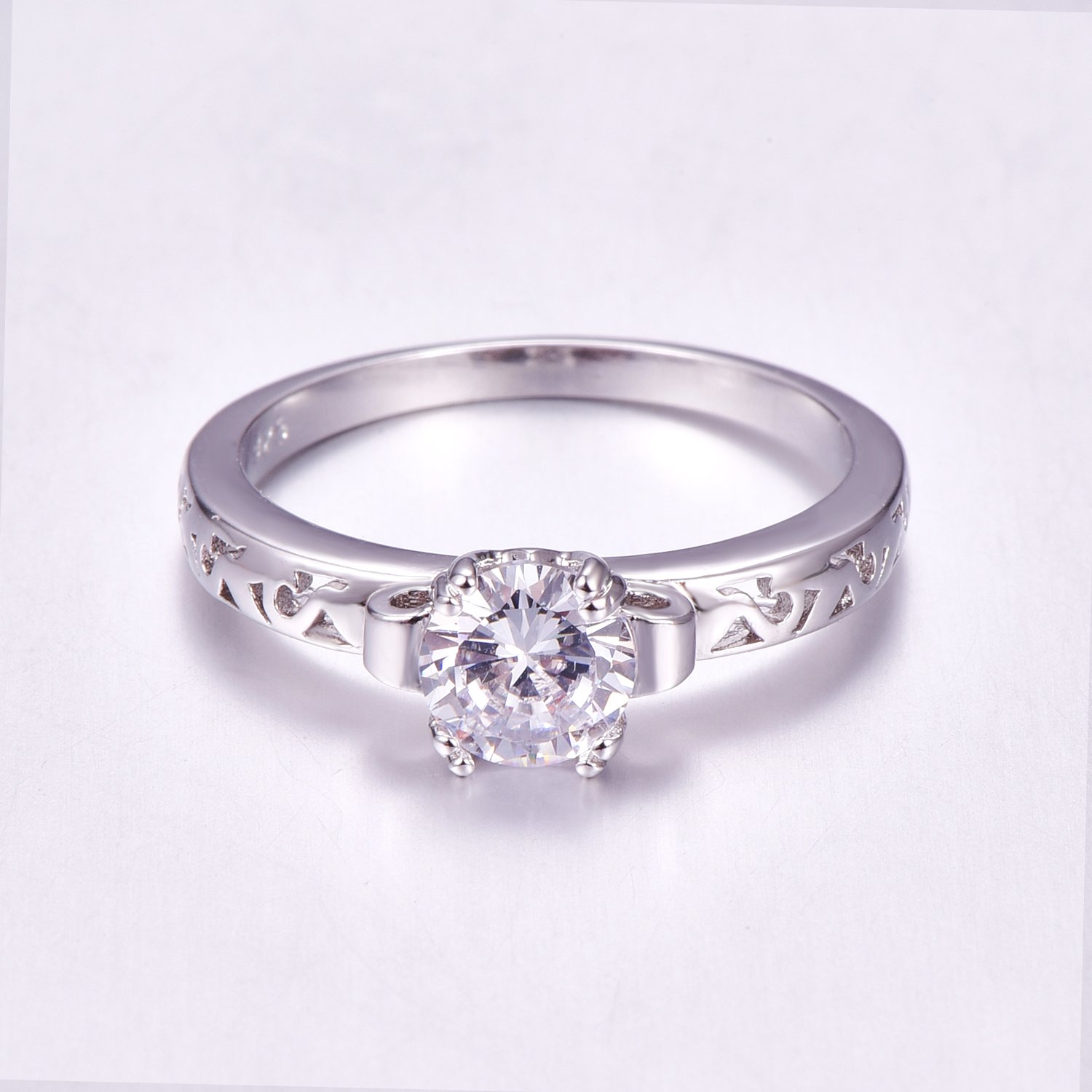 Veunora 925 Sterling Silver Created 6x6mm White Topaz Filled Engagement Wedding Ring Band for Women Size 9