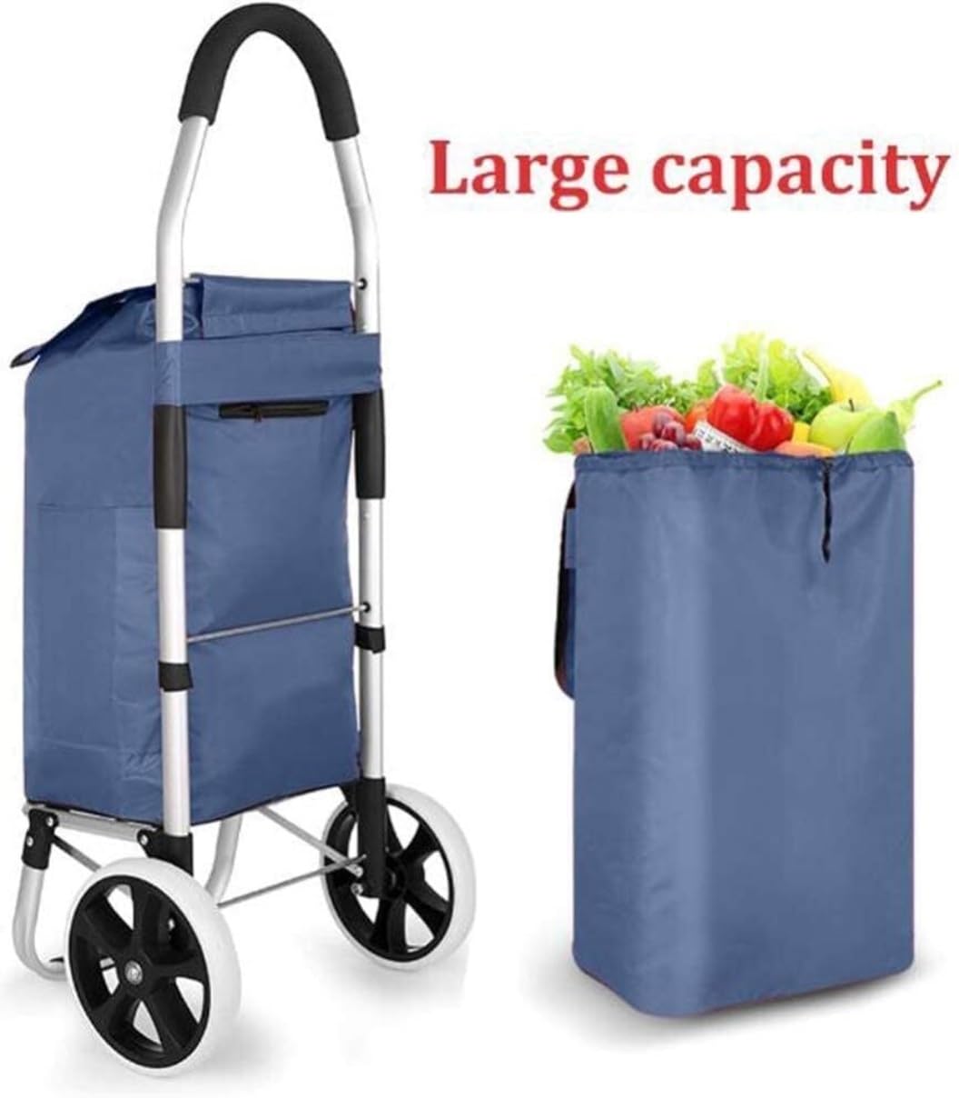 XDMINGY Folding Shopping Cart, Shopping Cart Shopping Trolley Foldable Shopping Cart Solid with Waterproof Bag 50L Large Capacity Grocery Utility Carts