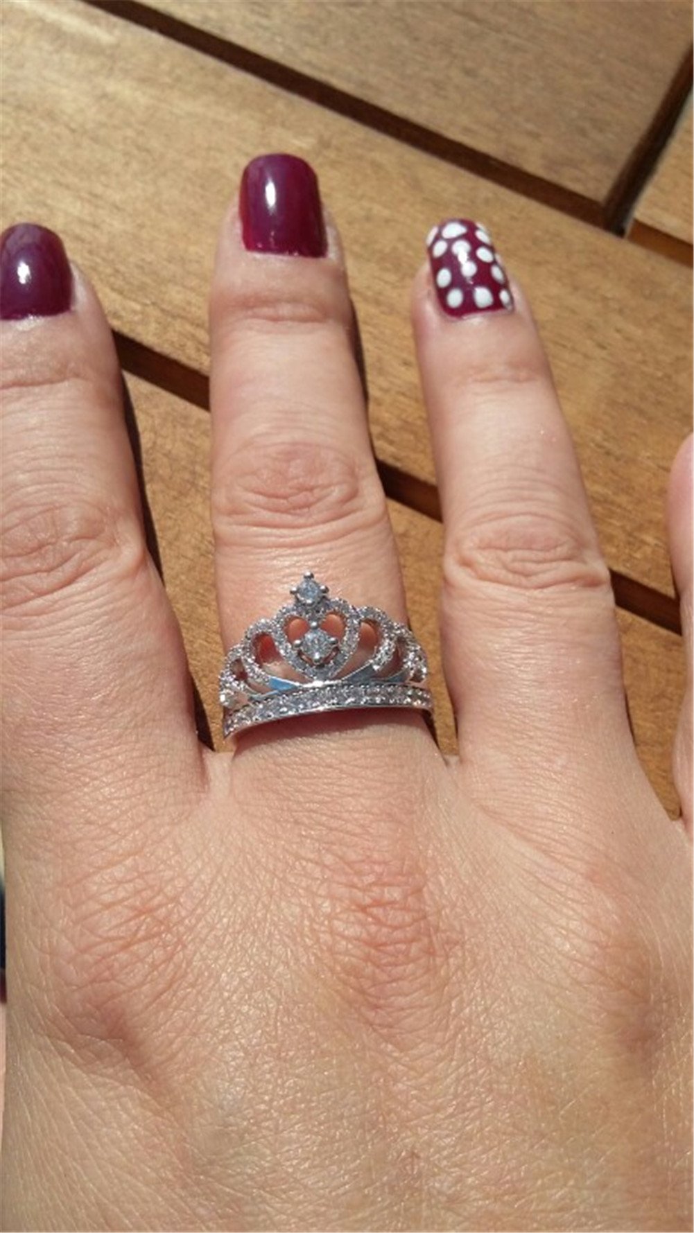 Tenfit 925 Silver Princess Crown Ring with CZ Inlaid Fashion Jewelry Engagement Wedding Ring for Women,Size 5