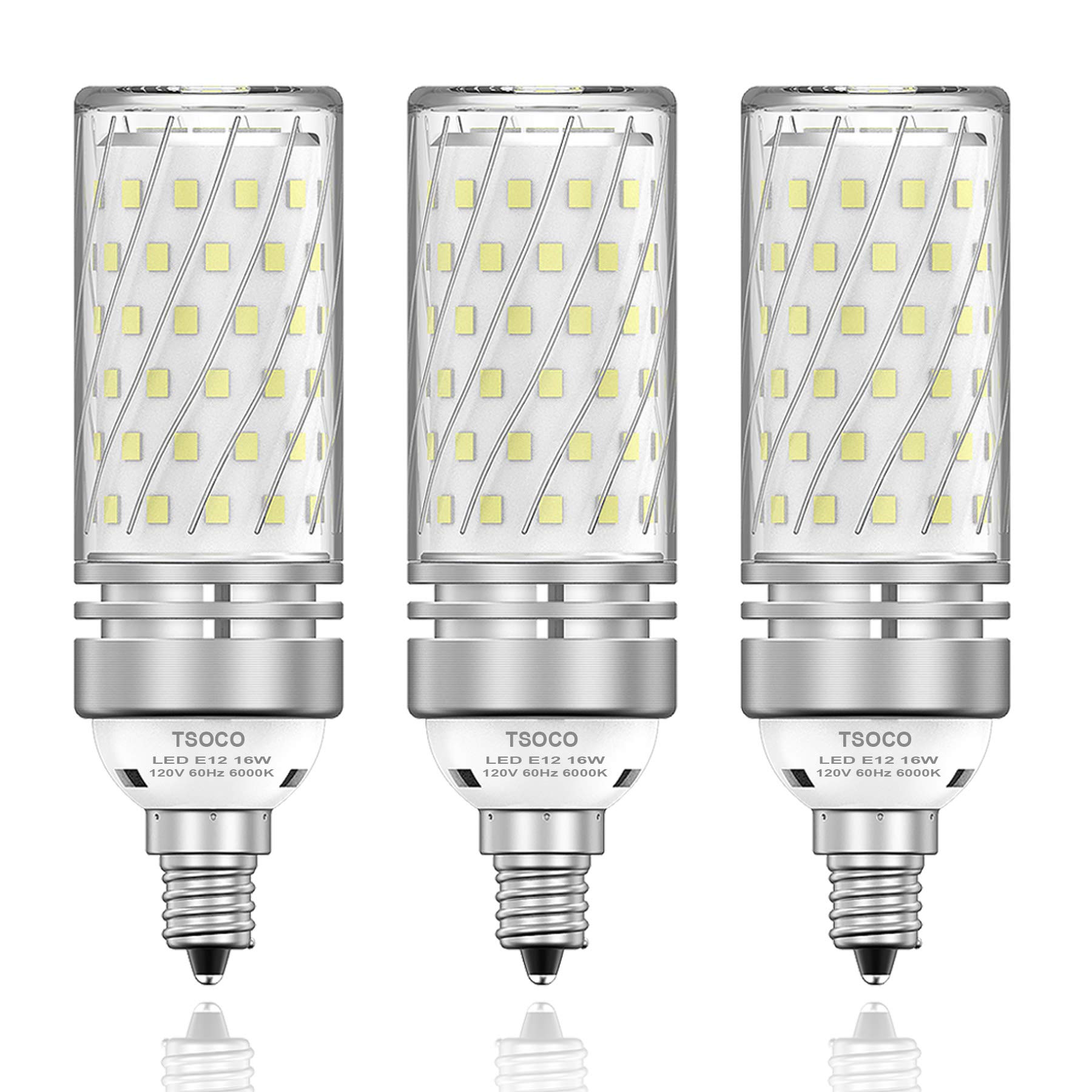 TSOCO E12 LED Bulbs,16W LED Chandelier Light Bulbs,120 Watt Equivalent,6000K Daylight White,1400LM,Non-Dimmable Ceiling Fan Light Bulbs,Pack of 3 (Daylight-16w)