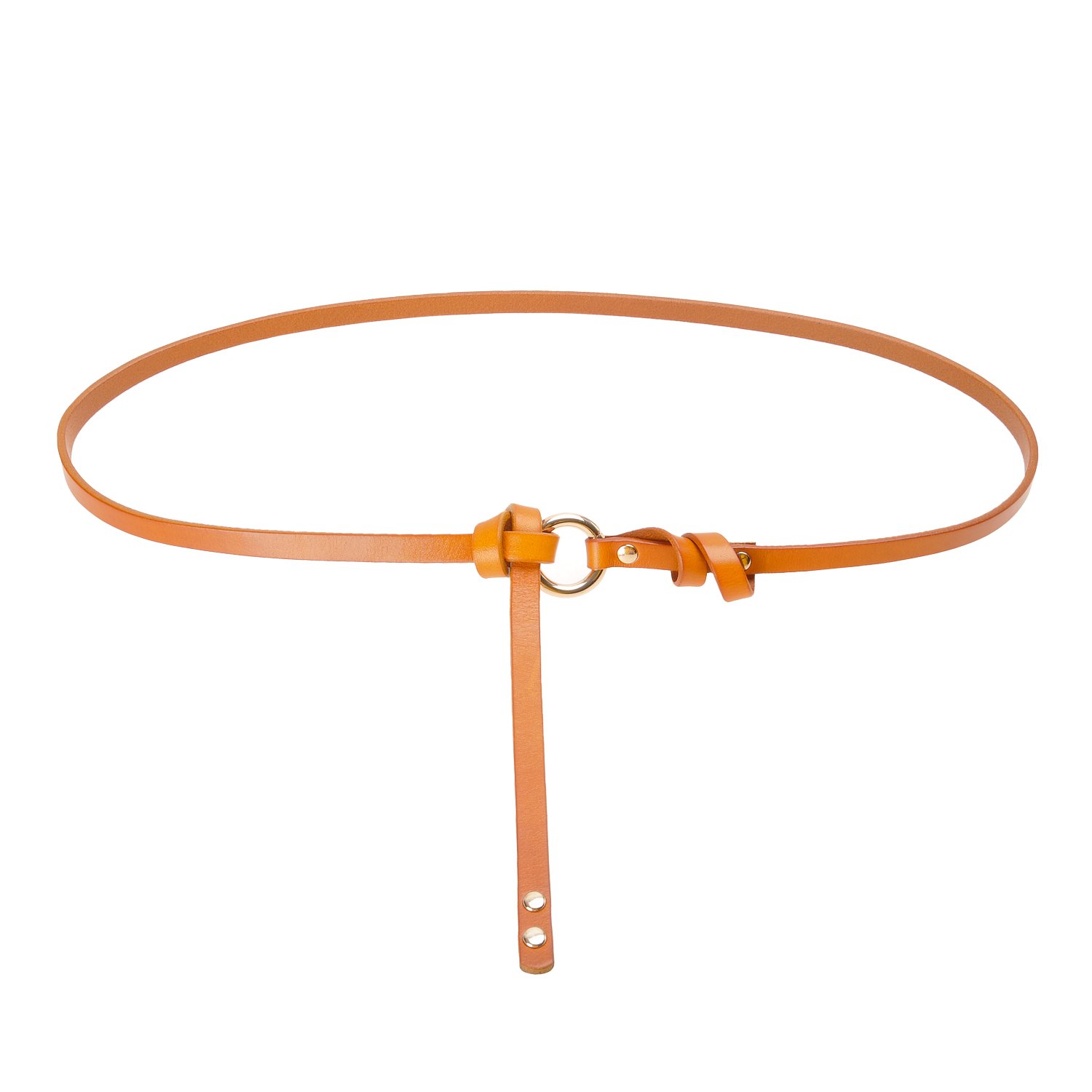 ZLYC Womens Genuine Leather Knot Belt Thin Skinny Waist Belt for Dresses 0.4" Wide, Yellow